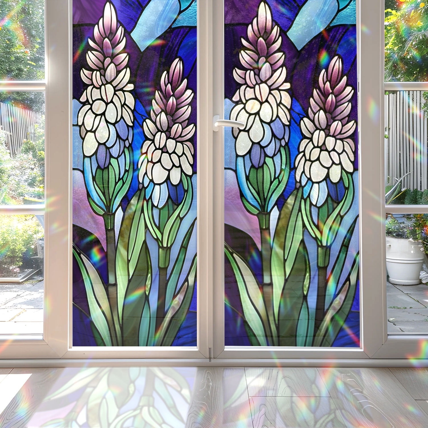 89Bloom 17.7 x39.4 Inches Decorative Hyacinth Stained Glass Window Film ...