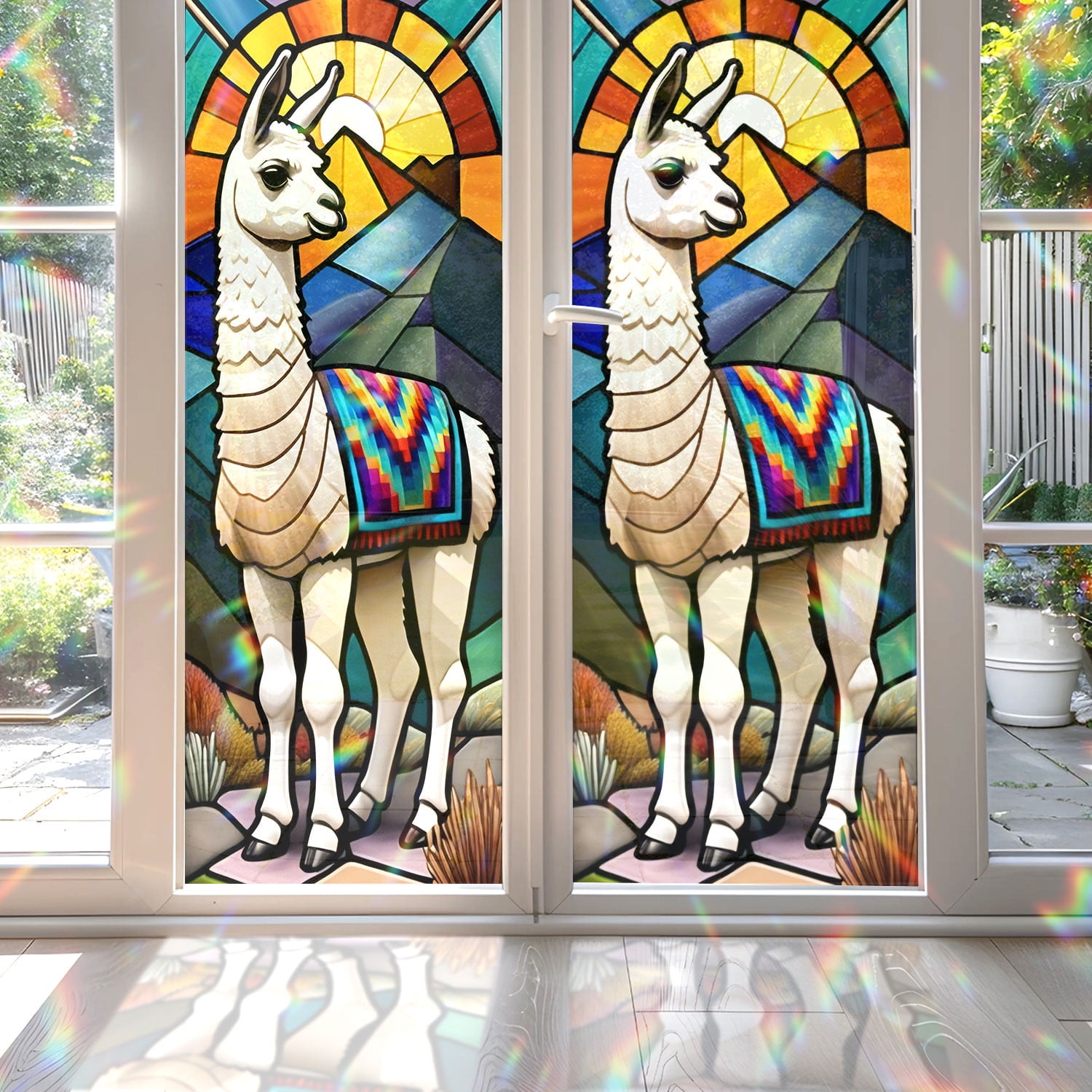 89Bloom 17.7 x39.4 Inches Decorative Llama Stained Glass Window Film, Window Film for Glass Door ...
