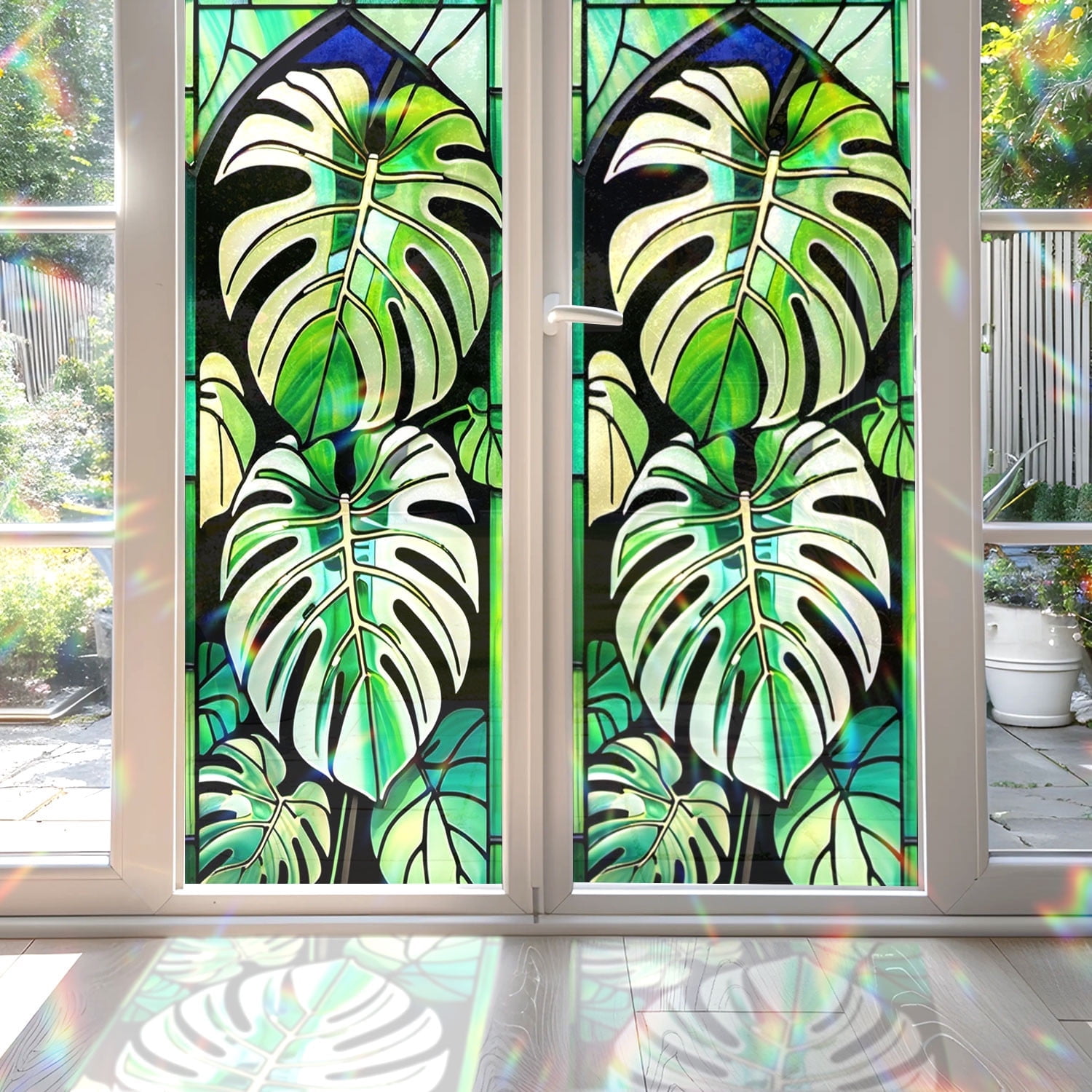 89Bloom 17.7 x39.4 Inches Decorative Monstera Deliciosa Stained Glass ...