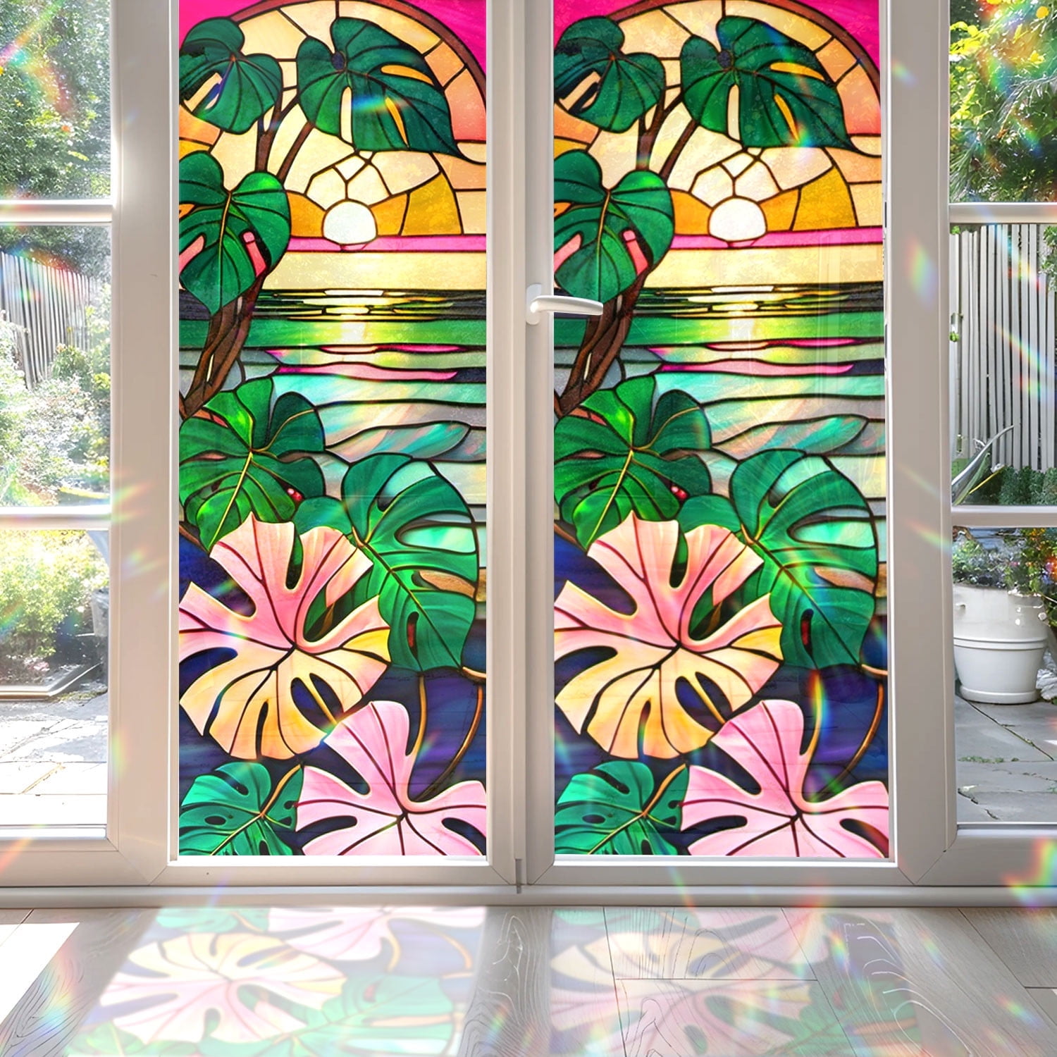 89Bloom 17.7 x39.4 Inches Decorative Monstera Flower Stained Glass ...