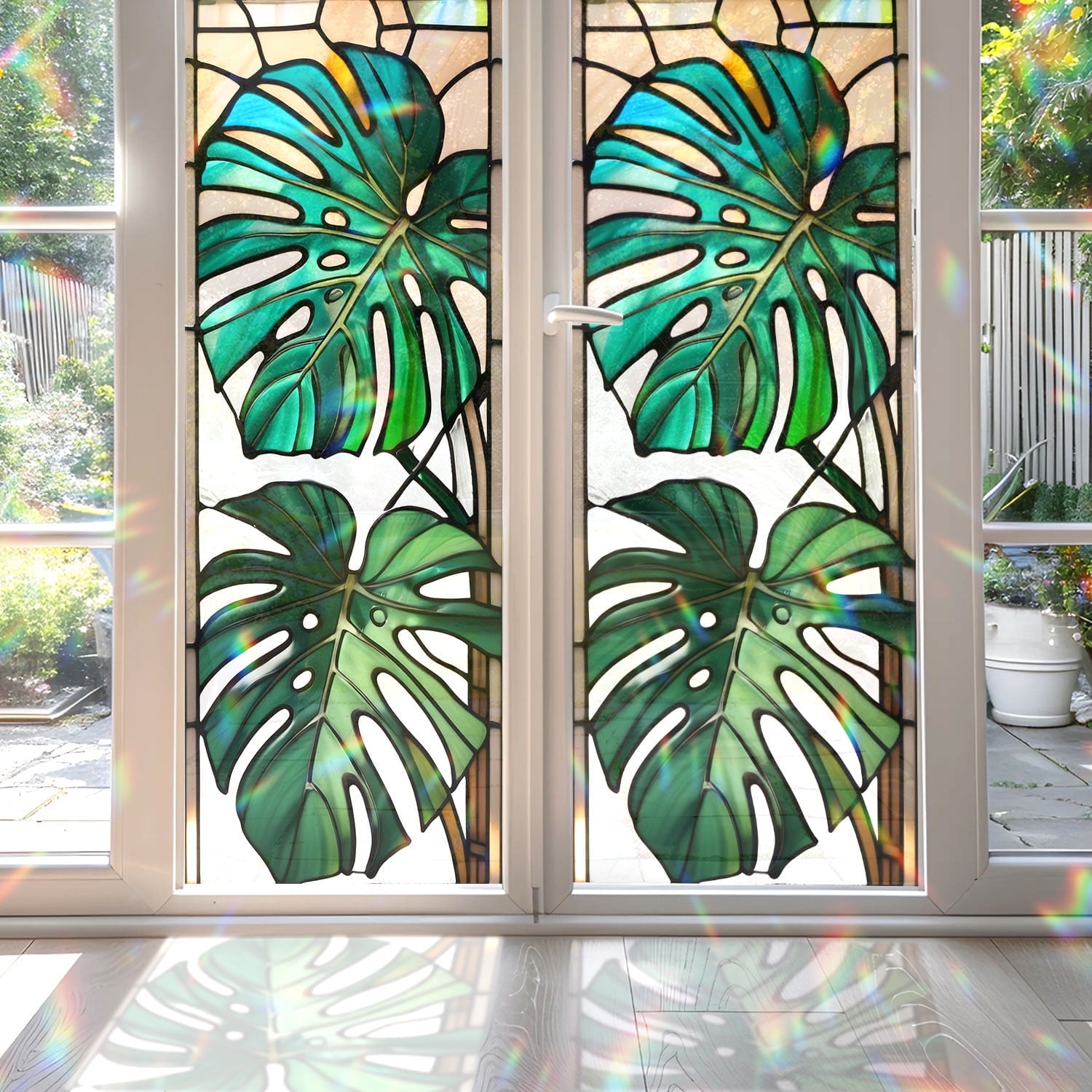 89Bloom 17.7 x39.4 Inches Decorative Monstera Stained Glass Window Film ...