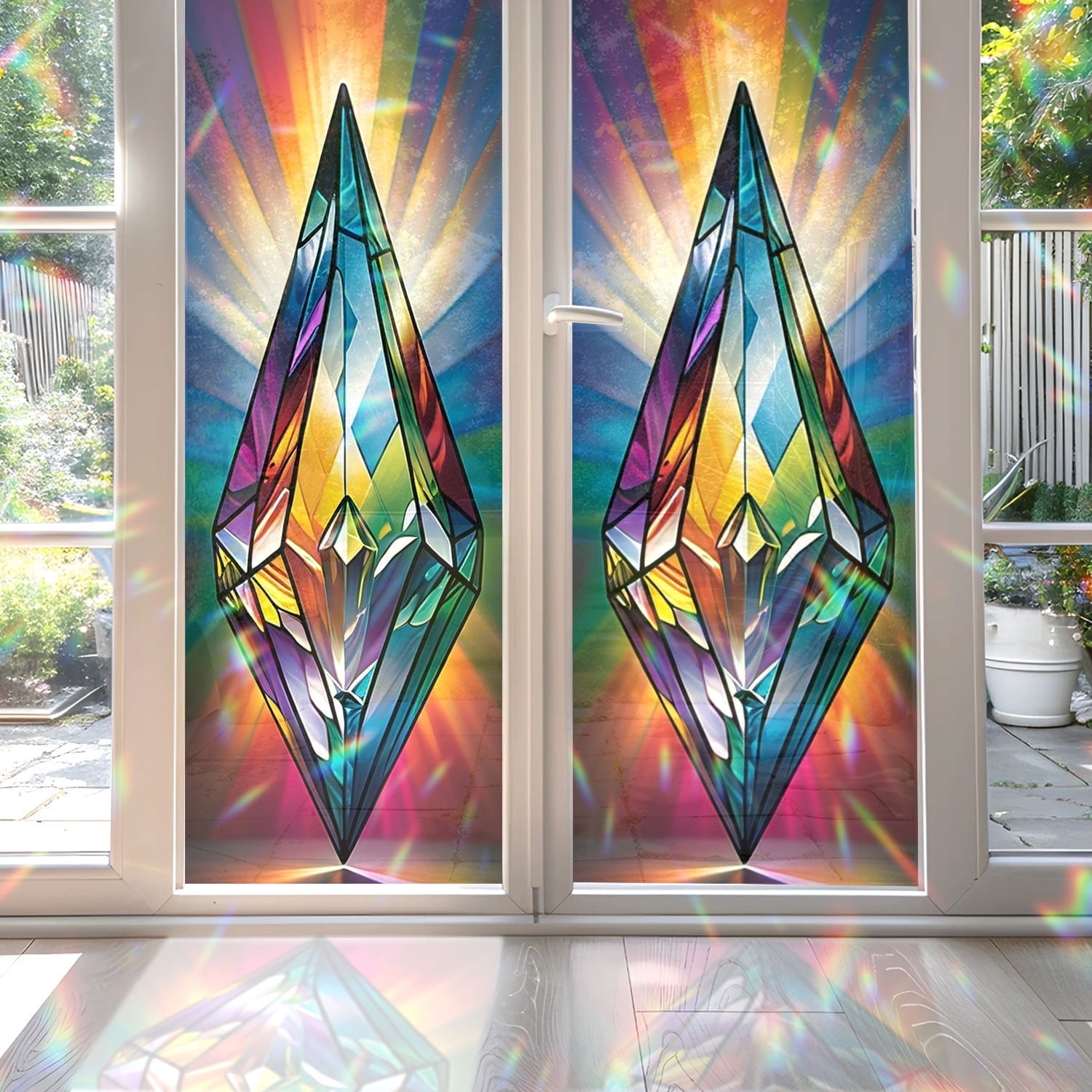 89Bloom 17.7 x39.4 Inches Decorative Mystic Crystal Refractions Stained ...