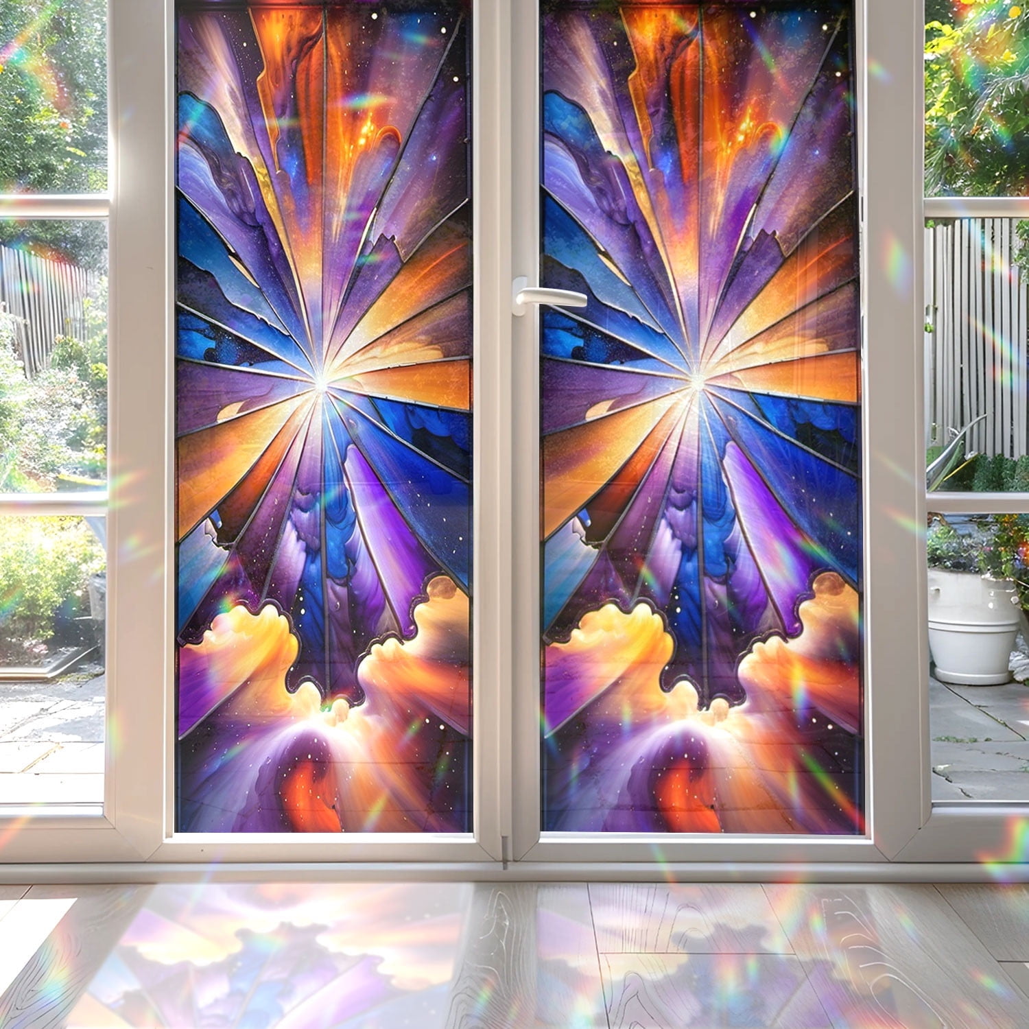 89Bloom 17.7 x39.4 Inches Decorative Nebula Prism Burst Stained Glass ...