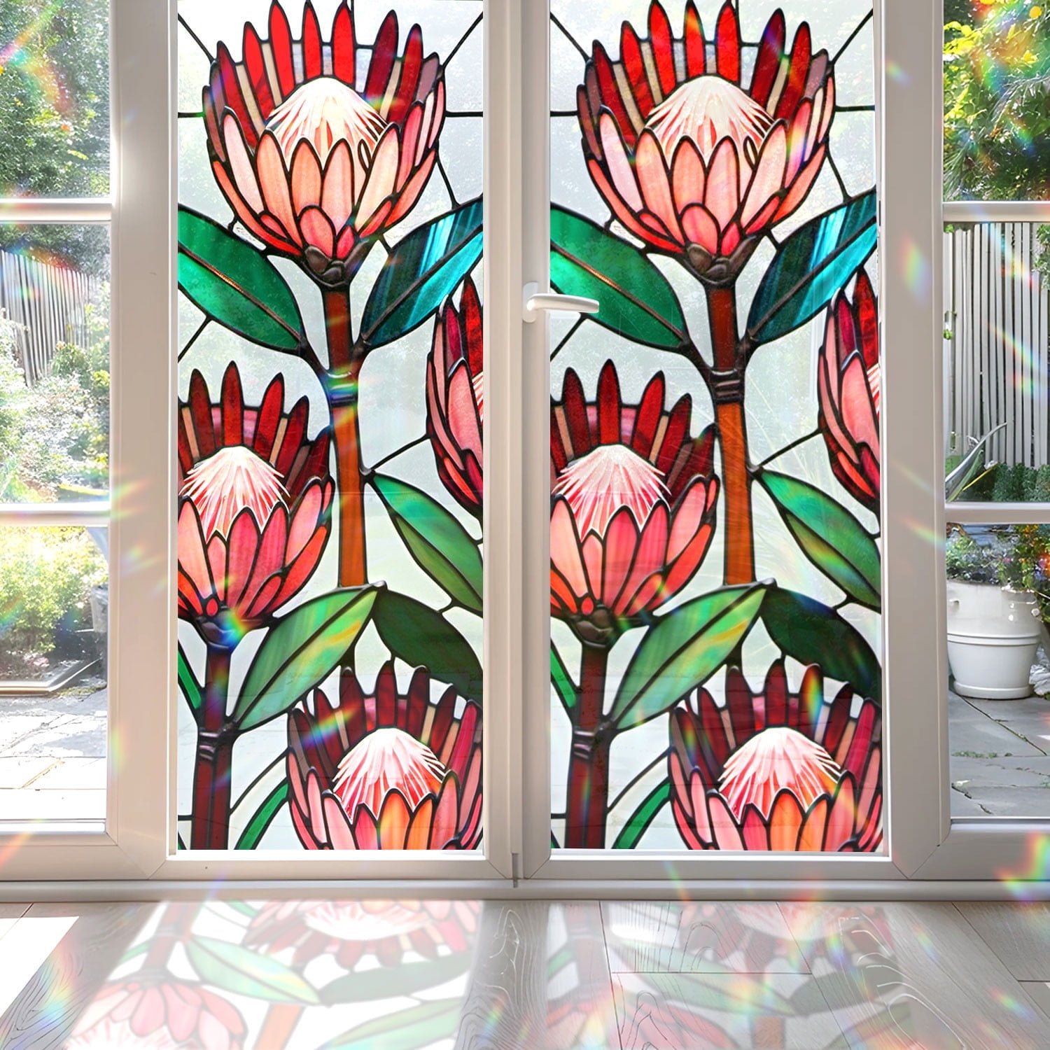 89Bloom 17.7 x39.4 Inches Decorative Protea Stained Glass Window Film ...