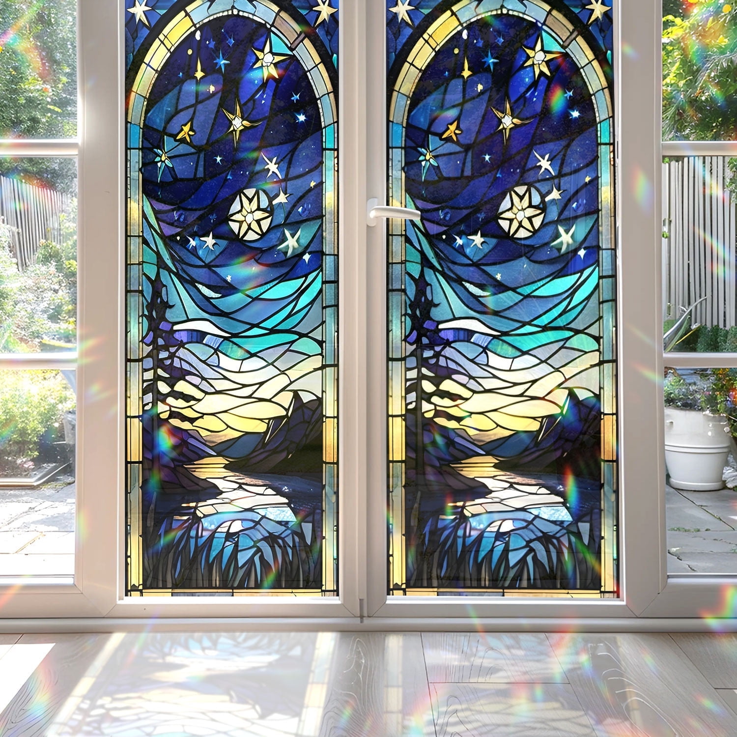 89Bloom 17.7 x39.4 Inches Decorative Starry Sky Stained Glass Window ...