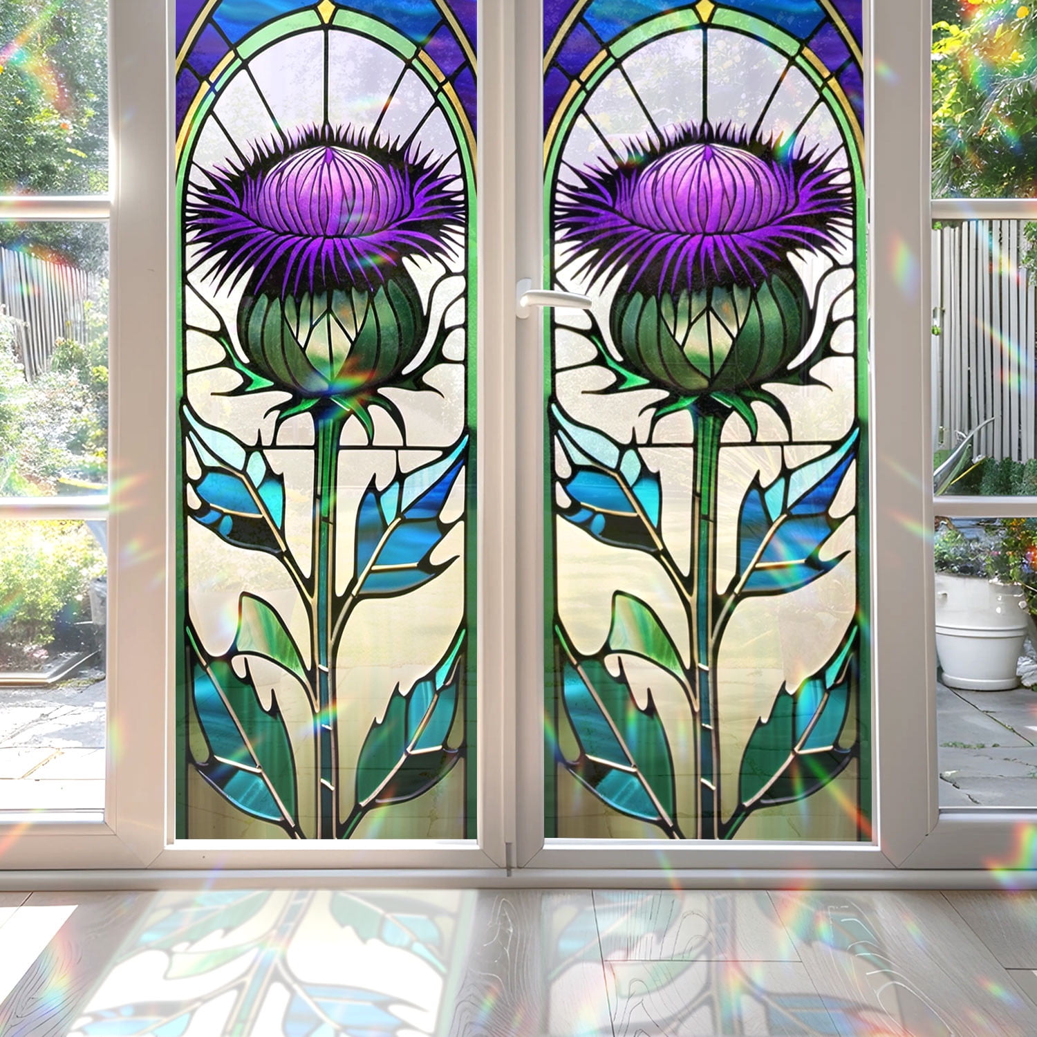 89Bloom 17.7 x39.4 Inches Decorative Thistle Flower Stained Glass ...