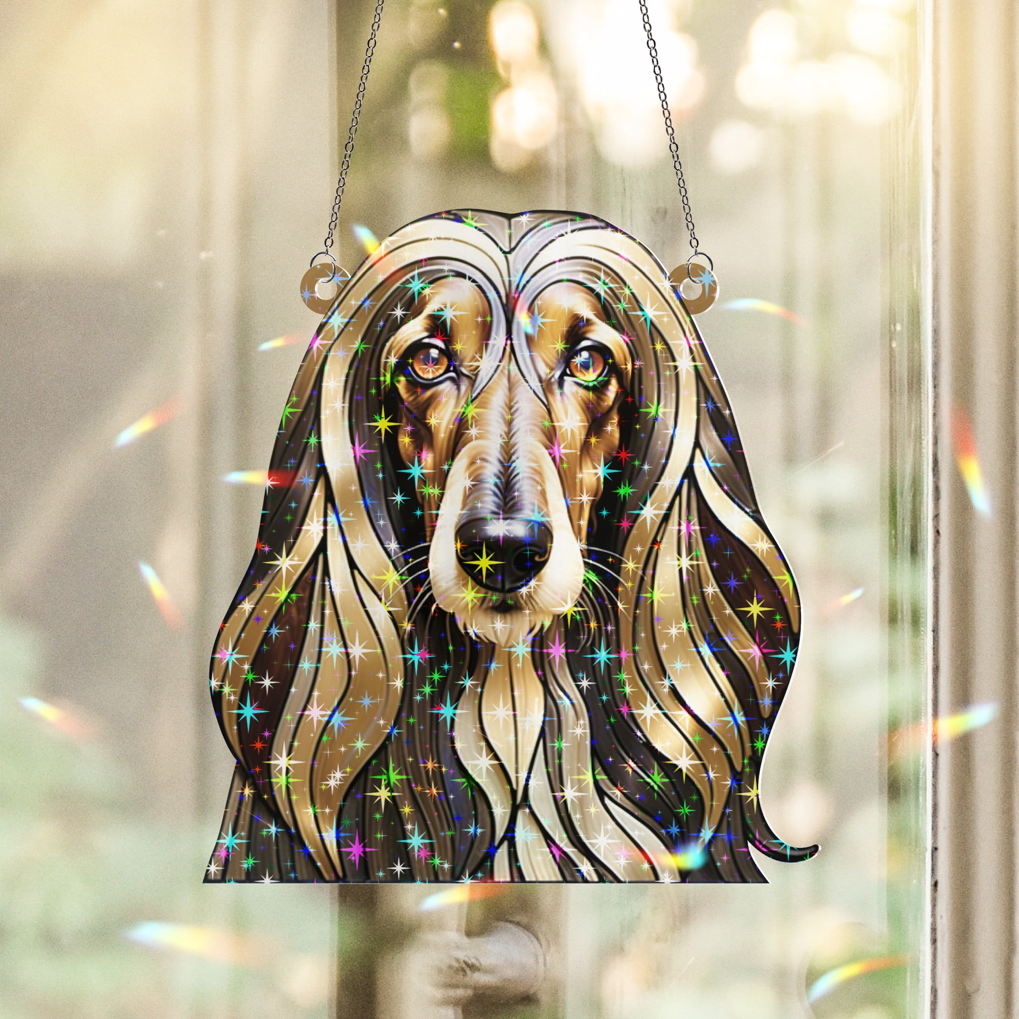 89Bloom Afghan Hound Stained Glass Hologram Ornament, Dog Stained Glass ...