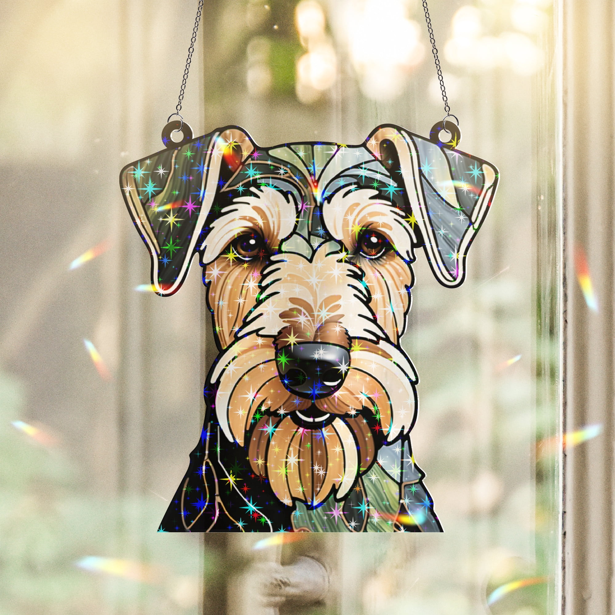89Bloom Airedale Terrier Stained Glass Hologram Ornament, Dog Stained ...