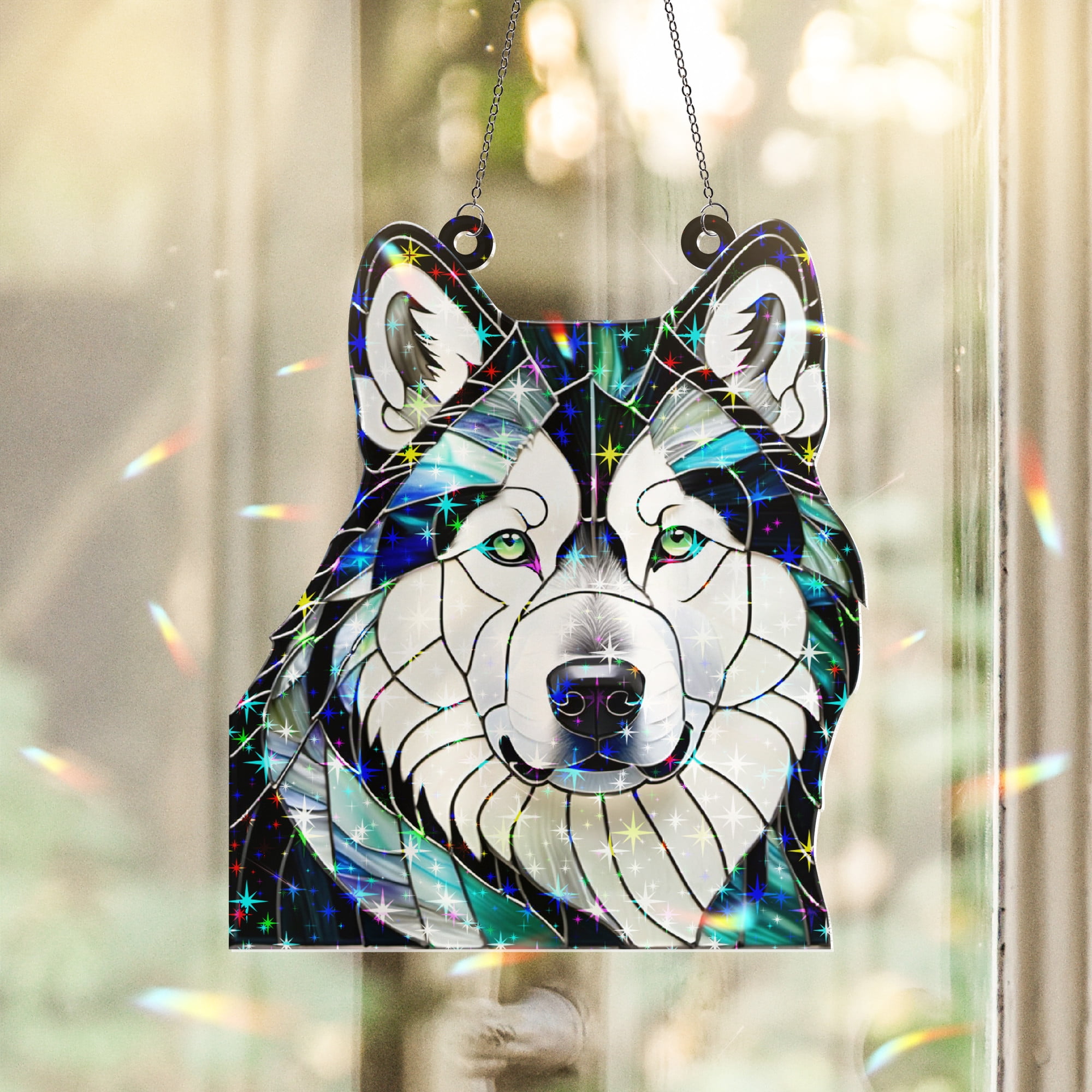 89Bloom Alaskan Malamute Stained Glass Hologram Ornament, Dog Stained ...