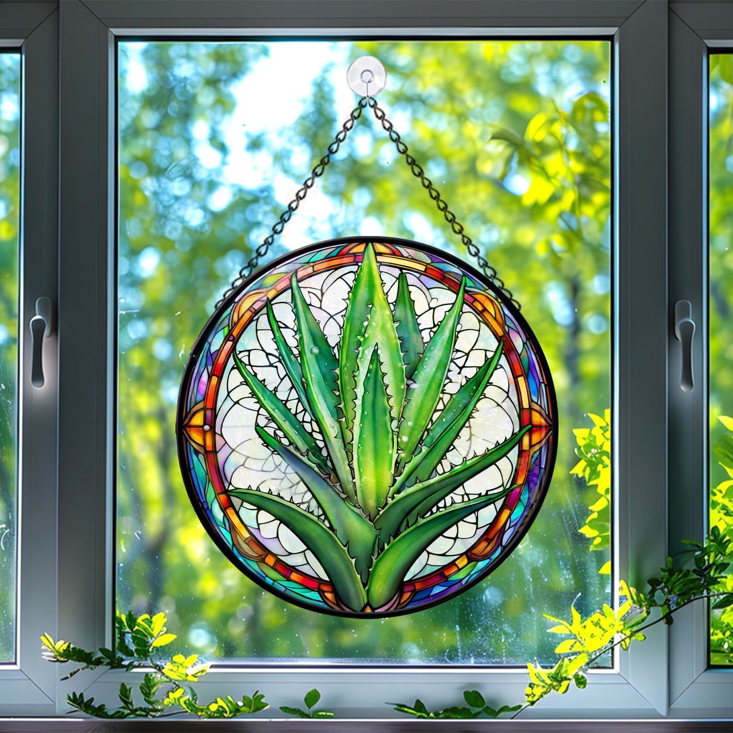 89Bloom Aloe Vera Plan Window Hanging Stained Glass, Aloe Vera Plan ...