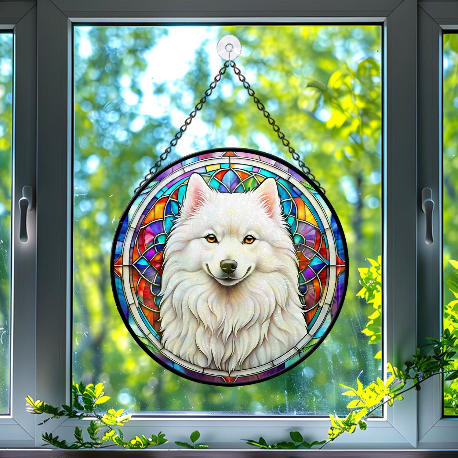 89Bloom American Eskimo Window Hanging Stained Glass, American Eskimo ...