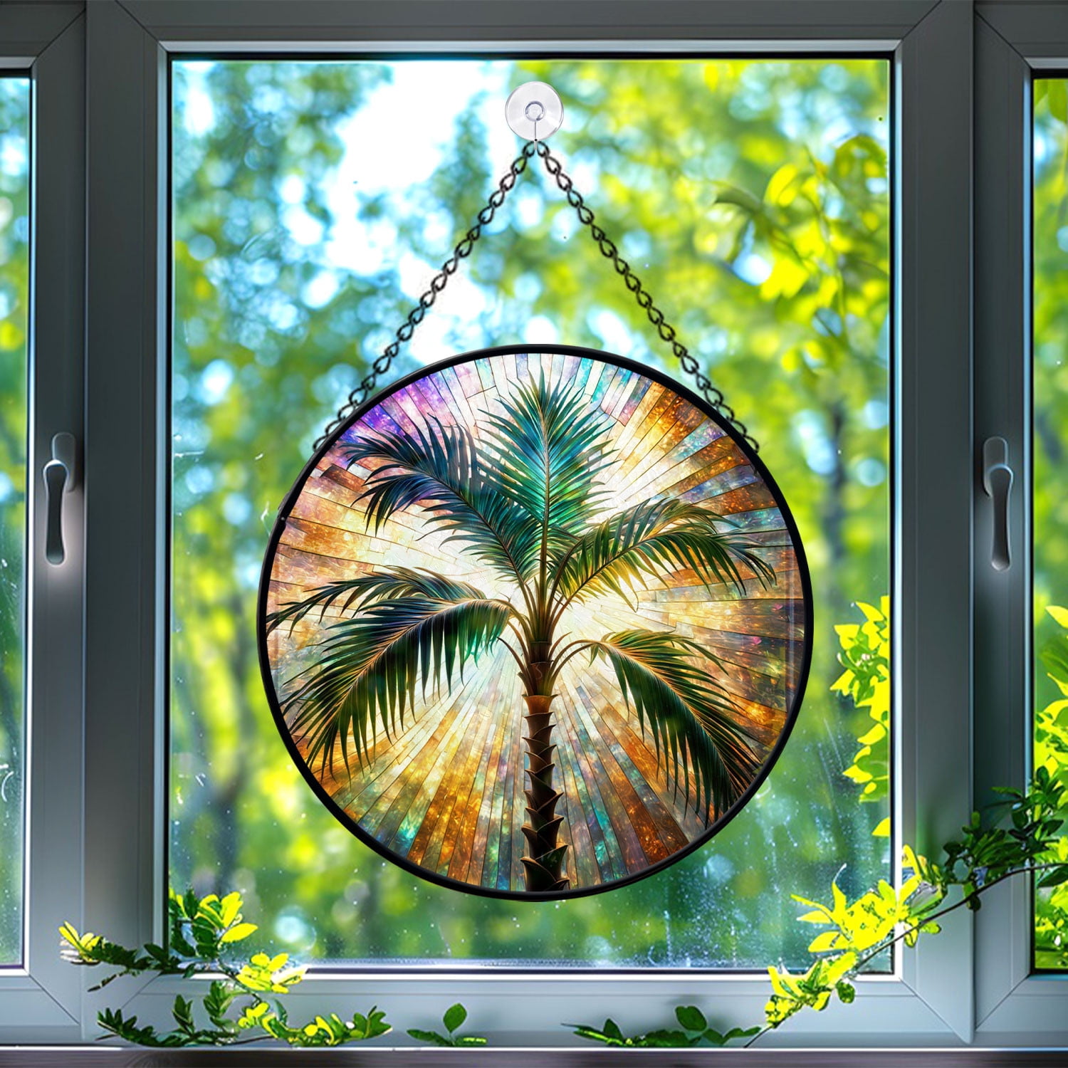 89Bloom Areca Palm Window Hanging Stained Glass, Areca Palm Suncatchers for Windows Stained ...