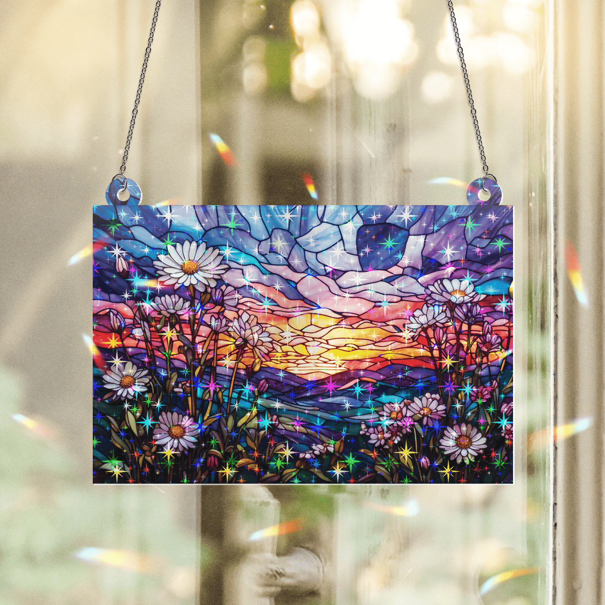 89Bloom Aster Stained Glass Hologram Ornament, Stained Glass Suncatcher ...