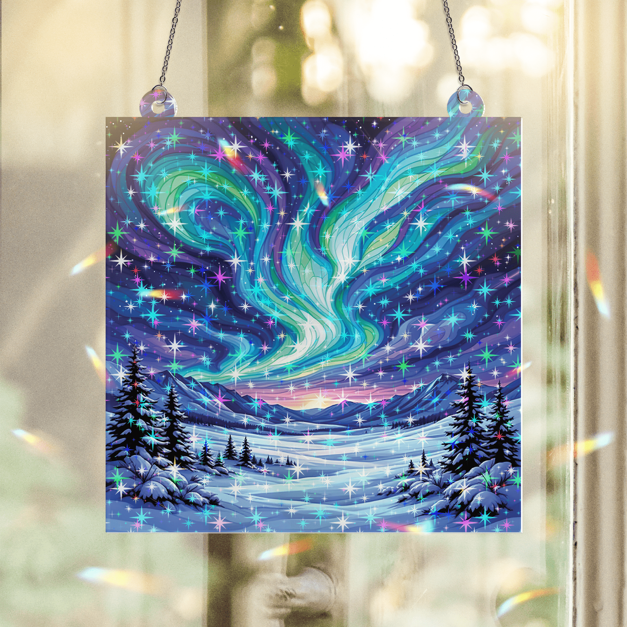89Bloom Aurora Night in the Polar Region Stained Glass Hologram ...