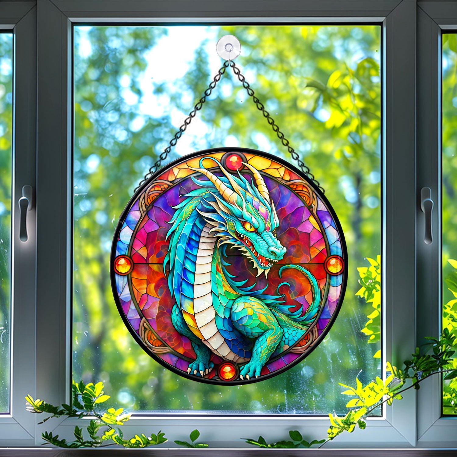 89Bloom Azhi Dahaka Dragon Window Hanging Stained Glass, Azhi Dahaka ...