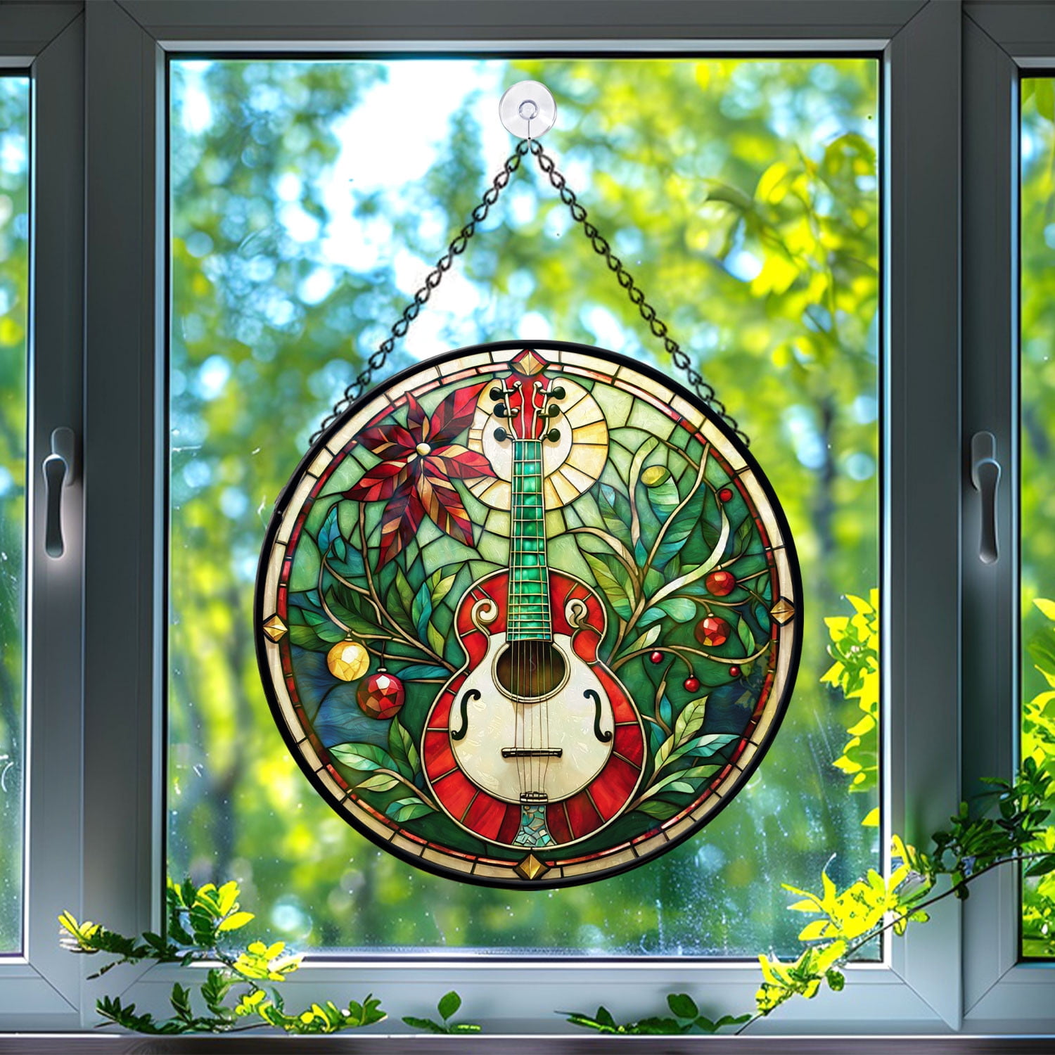 89Bloom Banjo Window Hanging Stained Glass, Banjo Book Suncatchers for ...