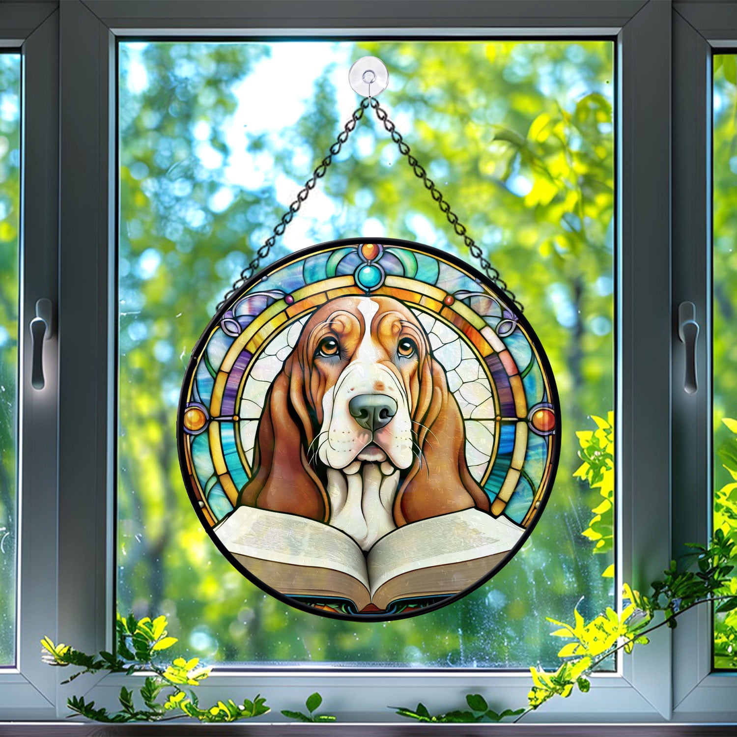89Bloom Basset Hound Window Hanging Stained Glass, Basset Hound Book ...