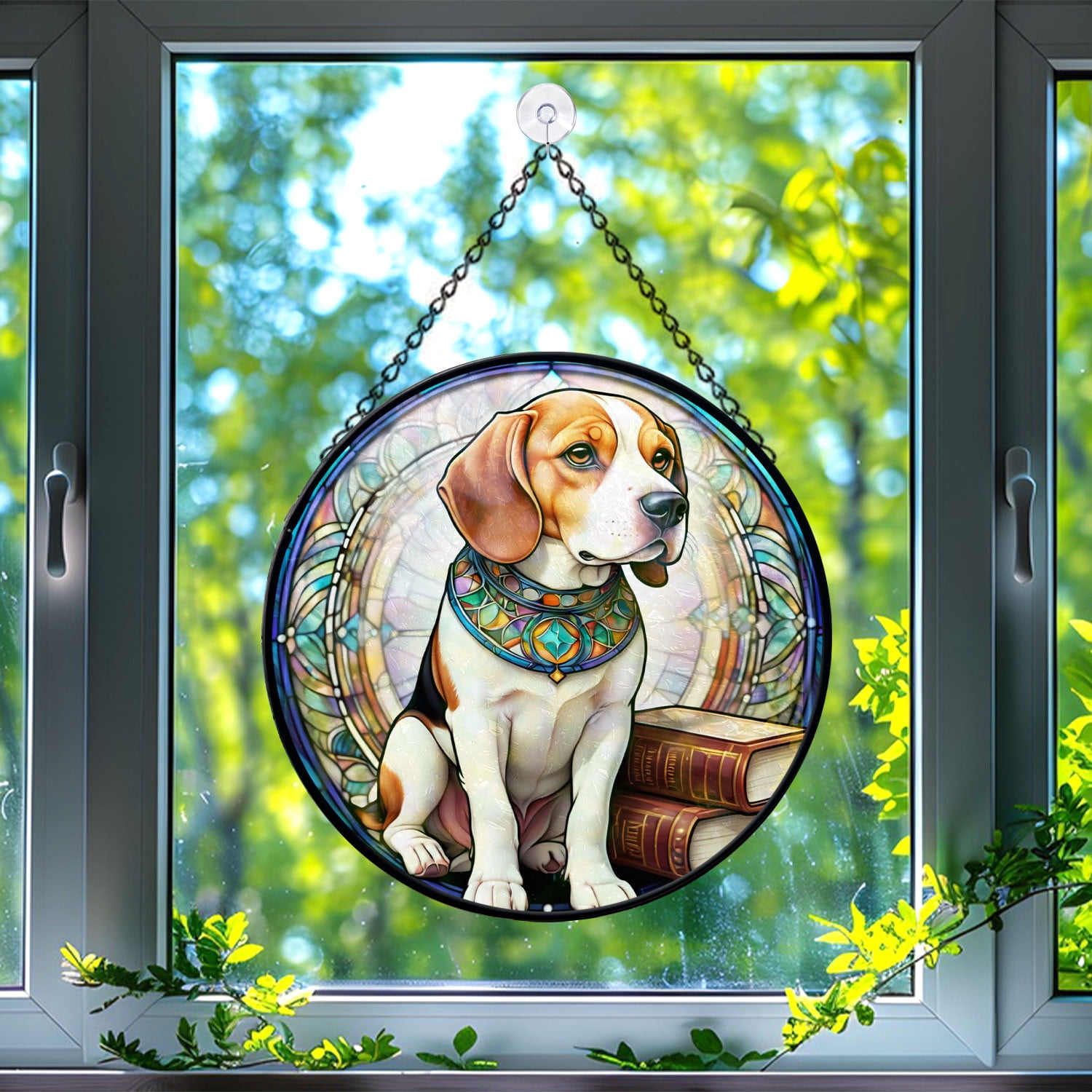 89Bloom Beagle Window Hanging Stained Glass, Beagle Book Suncatchers ...