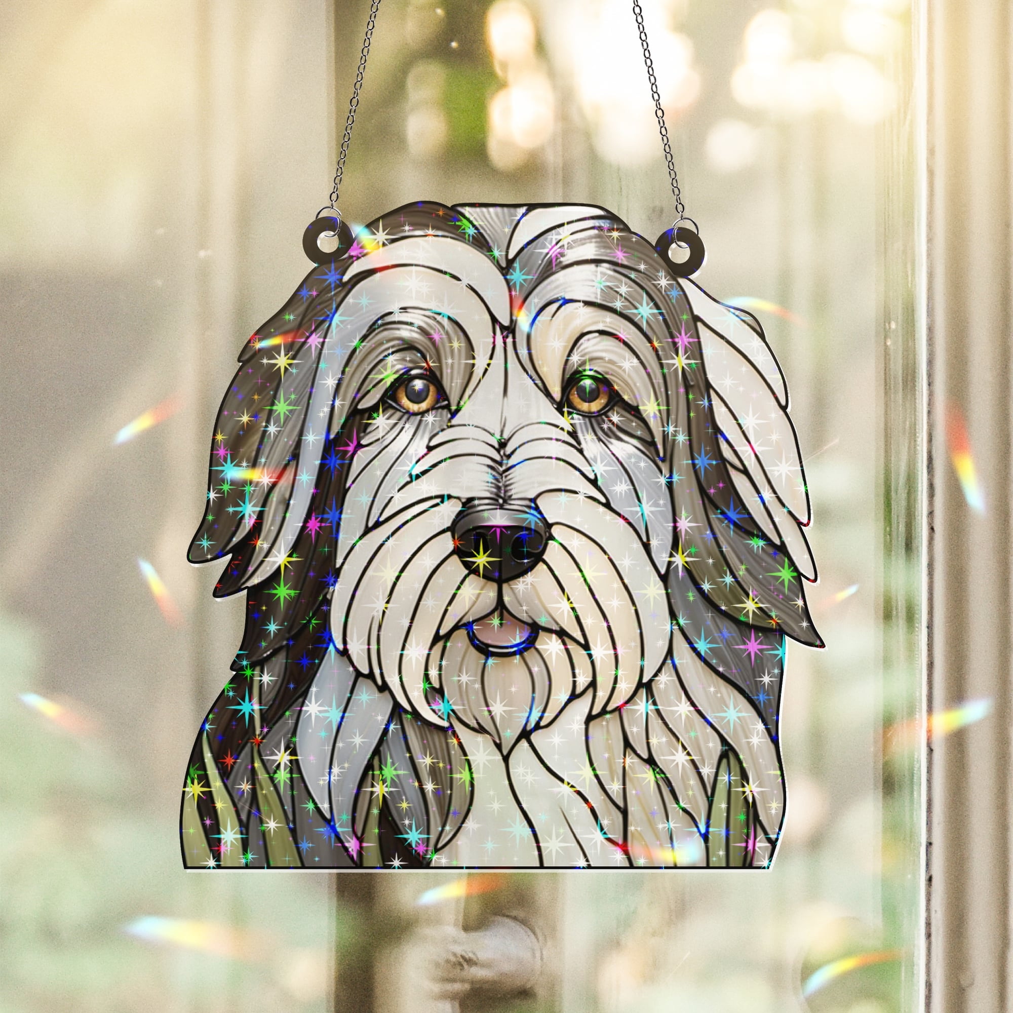 89Bloom Bearded Collie Stained Glass Hologram Ornament, Dog Stained ...