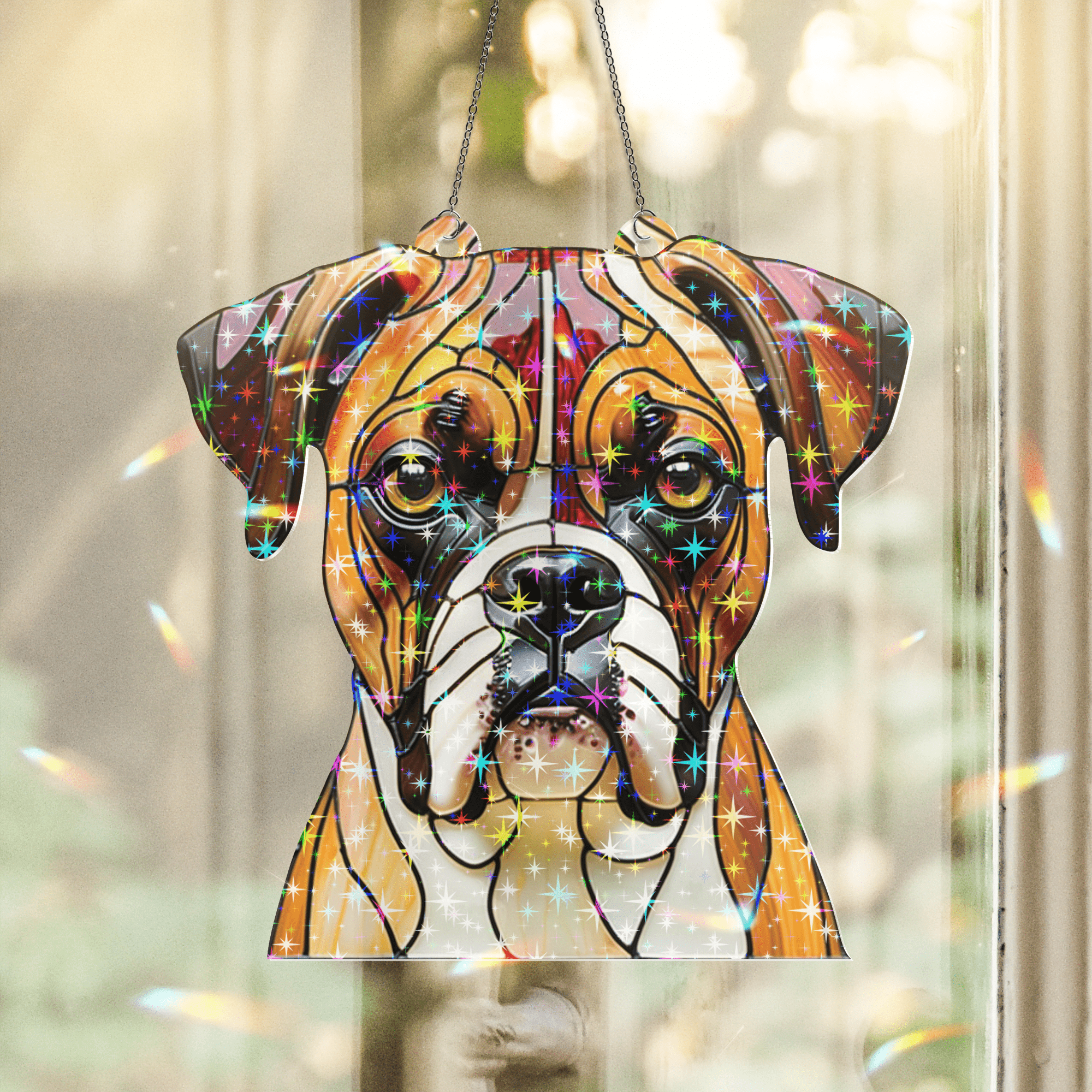 89Bloom Boxer Stained Glass Hologram Ornament, Dog Stained Glass ...