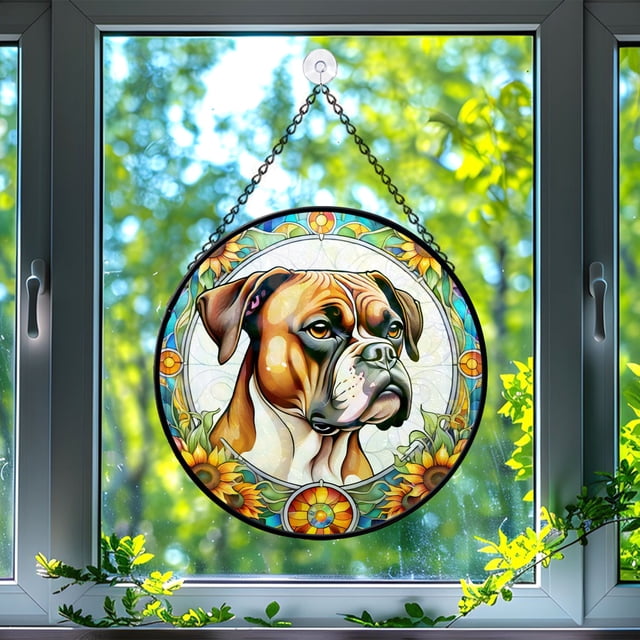 89Bloom Boxer Window Hanging Stained Glass, Boxer Suncatchers for ...