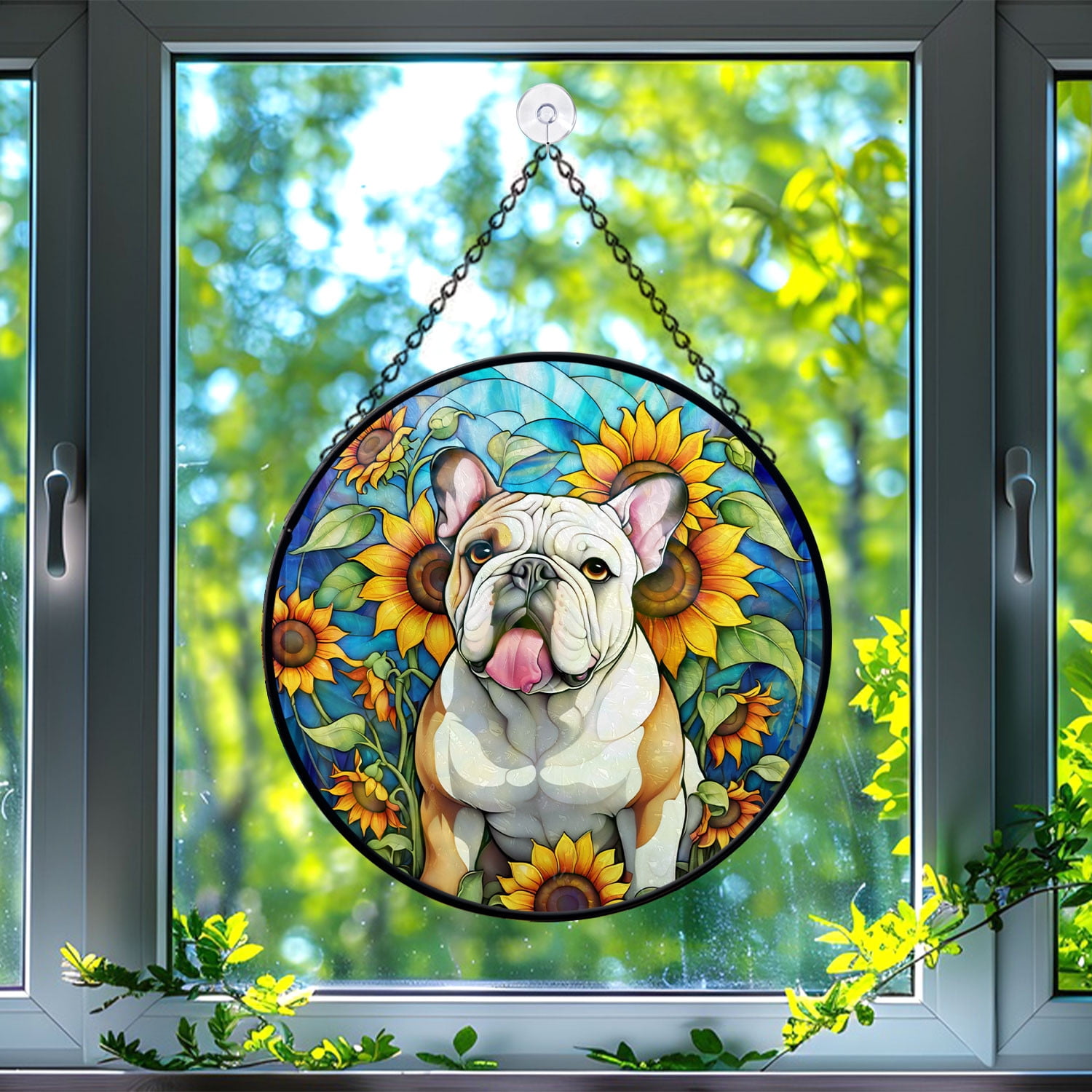 89Bloom Bulldog Window Hanging Stained Glass, Bulldog Suncatchers for ...