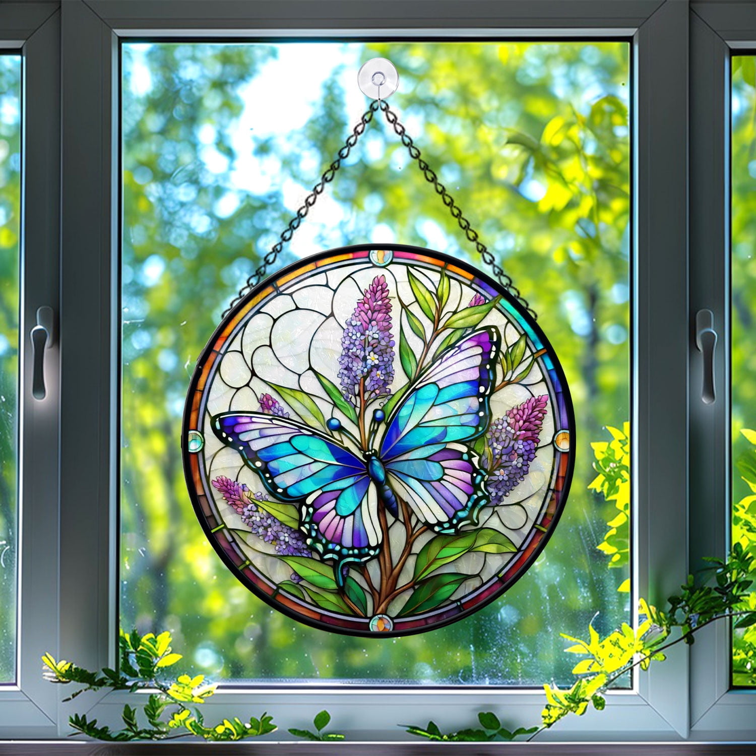 89Bloom Butterfly Bush Flowers Window Hanging Stained Glass, Butterfly ...