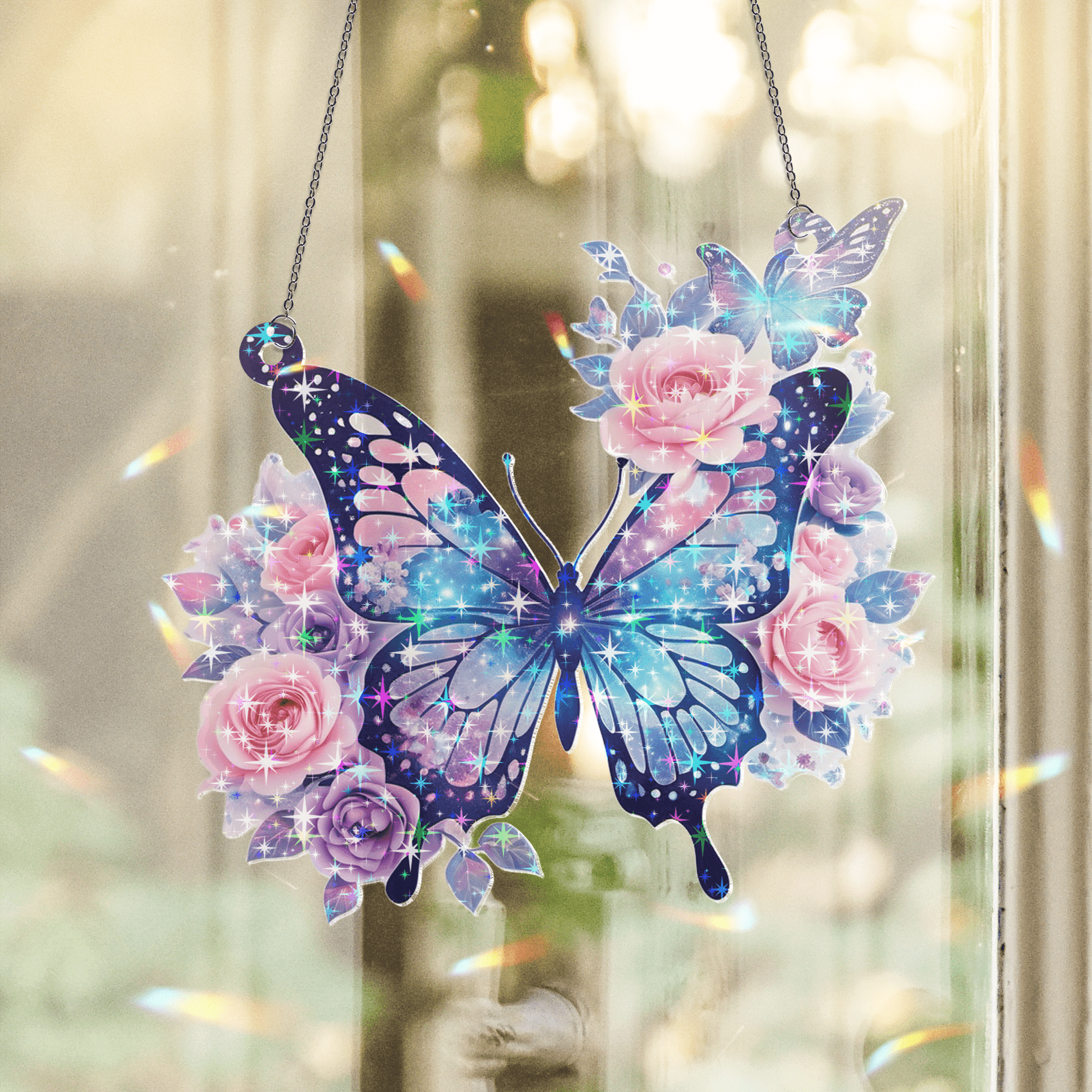 89Bloom Butterfly Stained Glass Hologram Ornament, Stained Glass ...