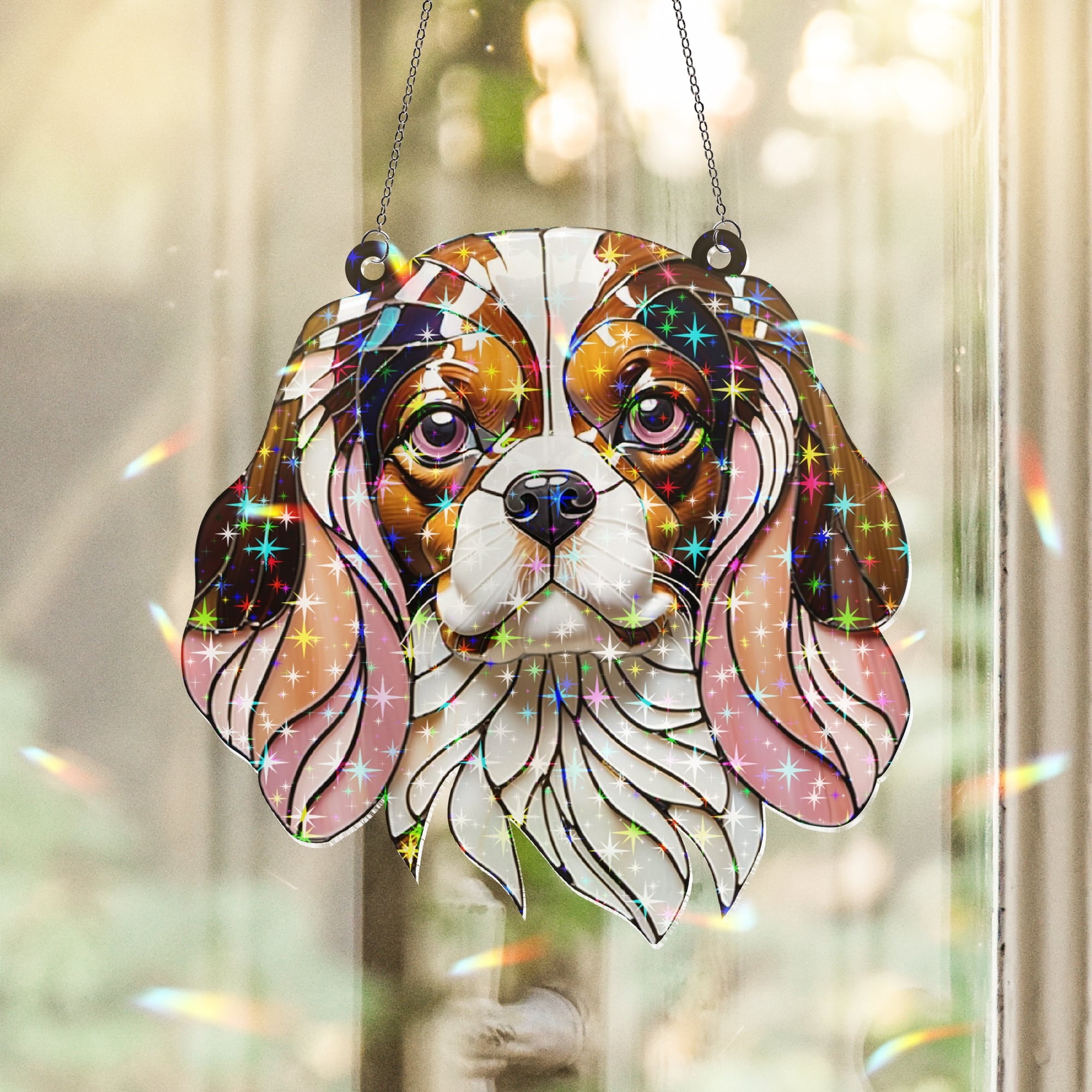 89Bloom Cavalier King Charles Spaniel Stained Glass Hologram Ornament ...