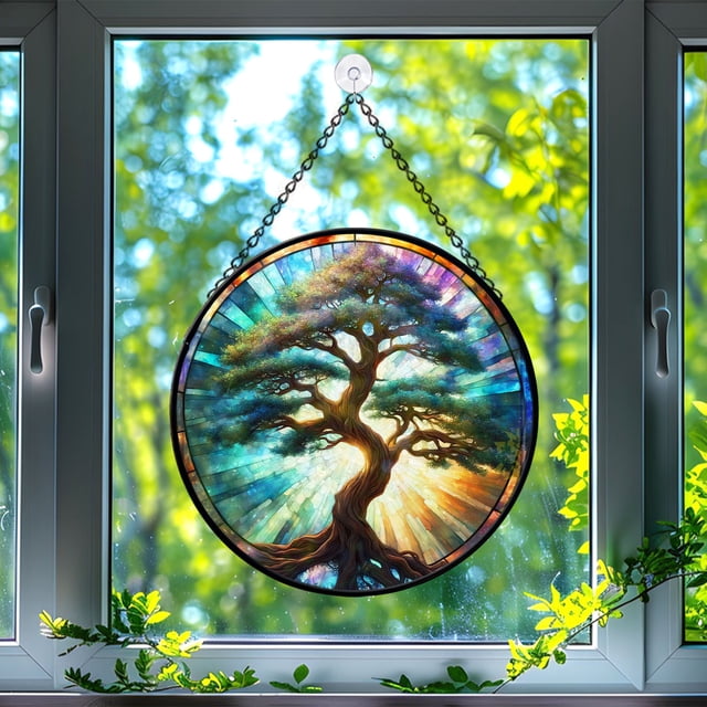 89Bloom Cedar Tree Window Hanging Stained Glass, Cedar Tree Suncatchers ...