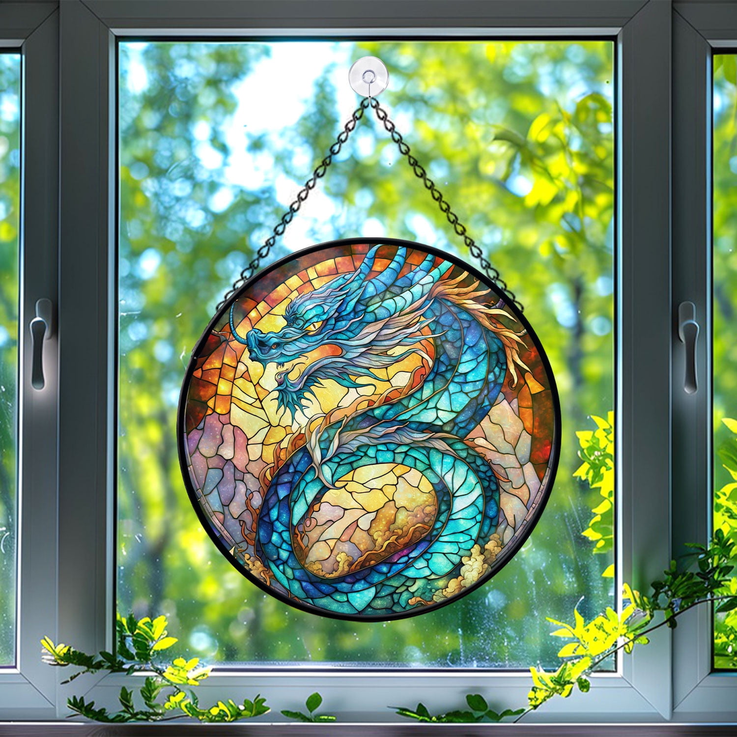 89Bloom Chinese Dragon Window Hanging Stained Glass, Chinese Dragon ...