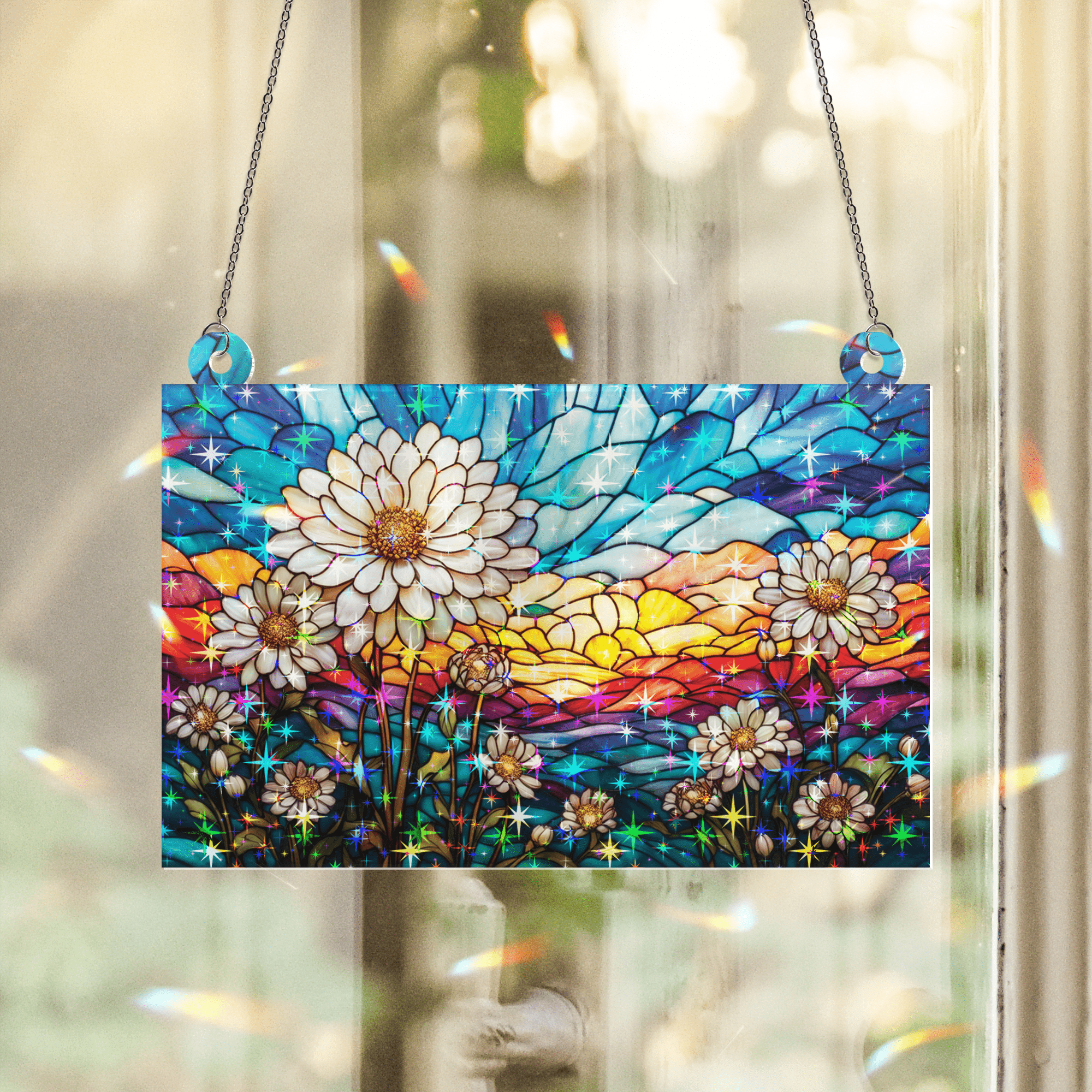 89Bloom Chrysanthemum Stained Glass Hologram Ornament, Stained Glass ...