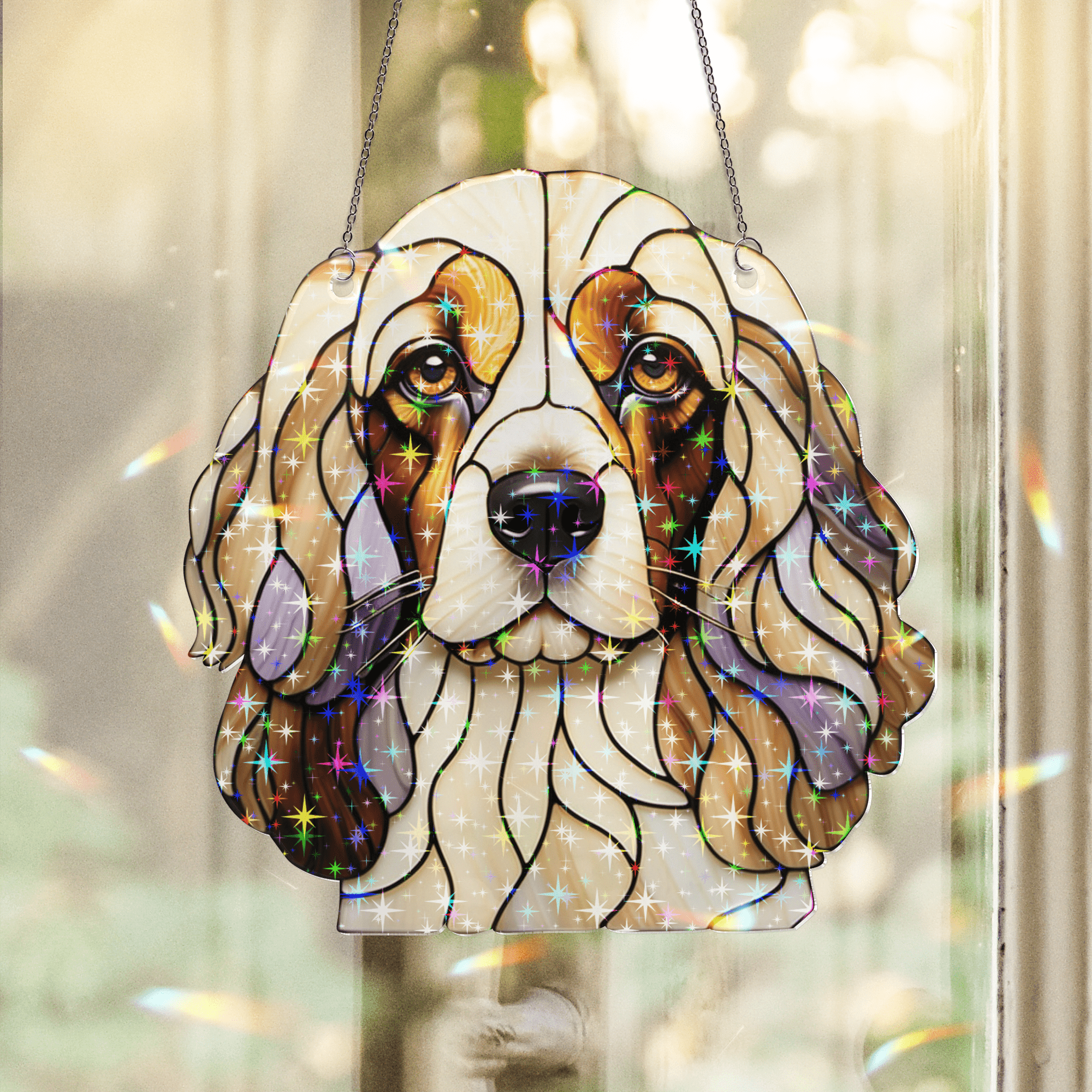 89Bloom Cocker Spaniel Stained Glass Hologram Ornament, Dog Stained ...