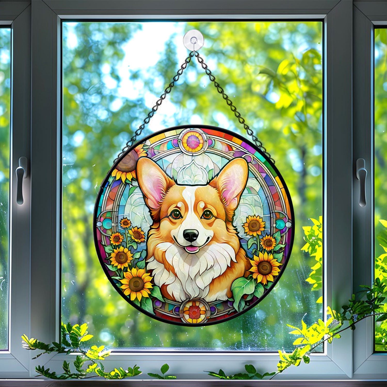 89Bloom Corgi Window Hanging Stained Glass, Corgi Suncatchers for ...