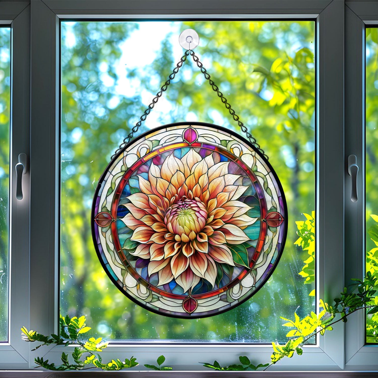 89Bloom Dahlia Flower Window Hanging Stained Glass, Dahlia Flower ...