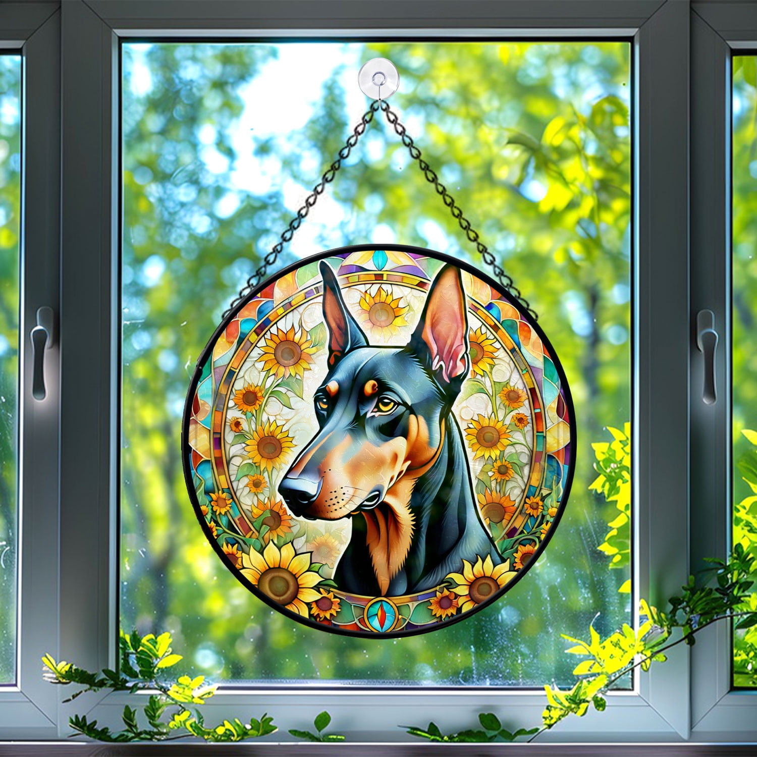 89Bloom Doberman Window Hanging Stained Glass, Doberman Suncatchers for ...
