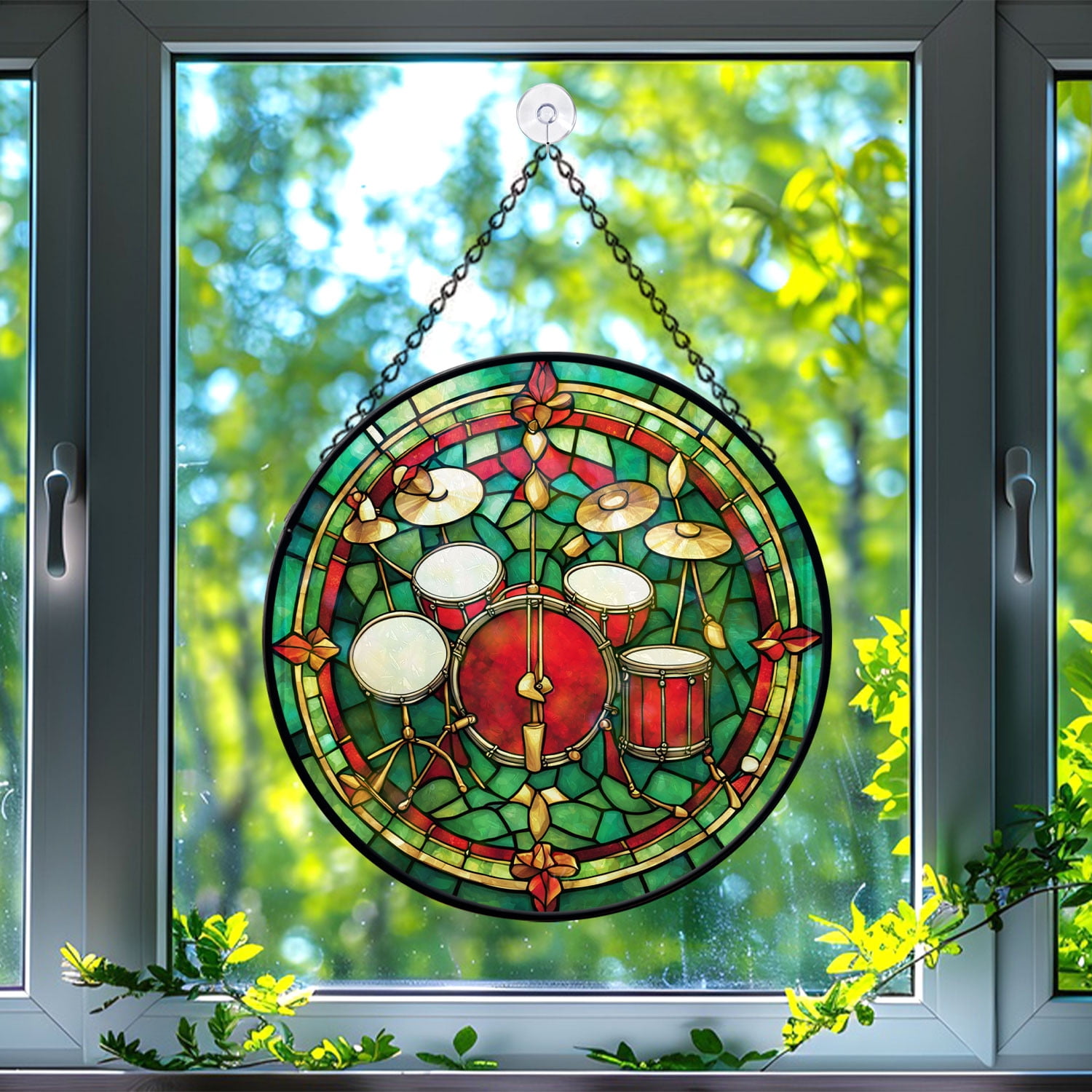 89Bloom Drums Window Hanging Stained Glass, Drums Book Suncatchers for ...