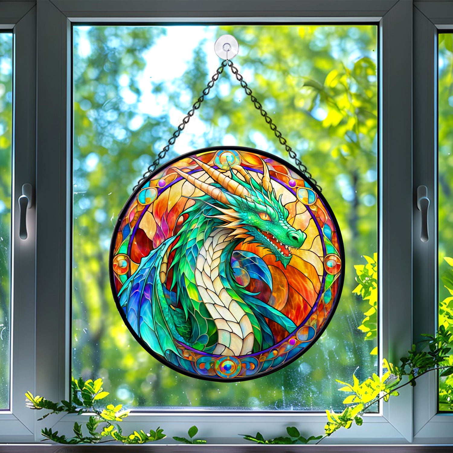 89Bloom Earth Dragon Window Hanging Stained Glass, Earth Dragon ...