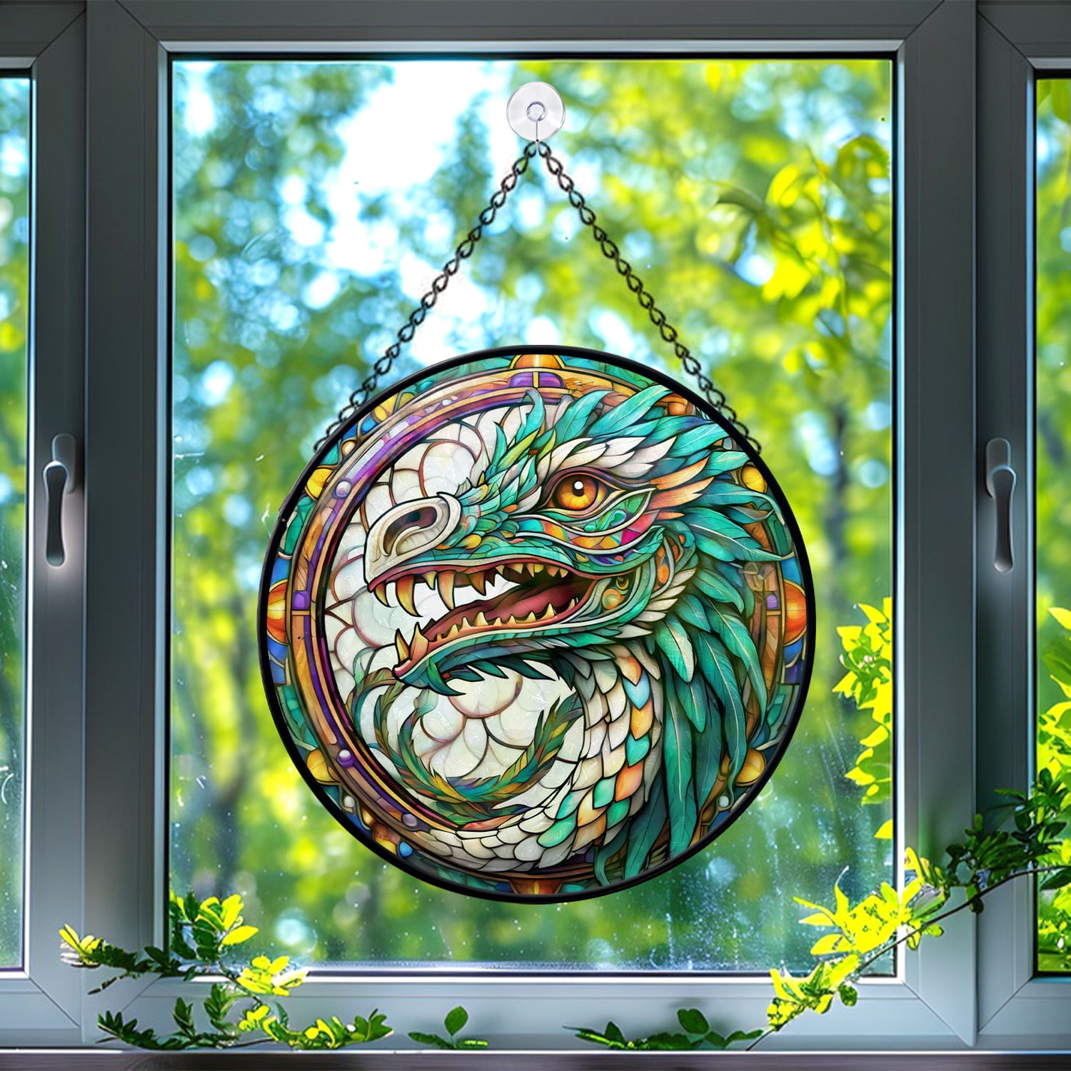 89Bloom The Feathered Serpent Window Hanging Stained Glass, The ...
