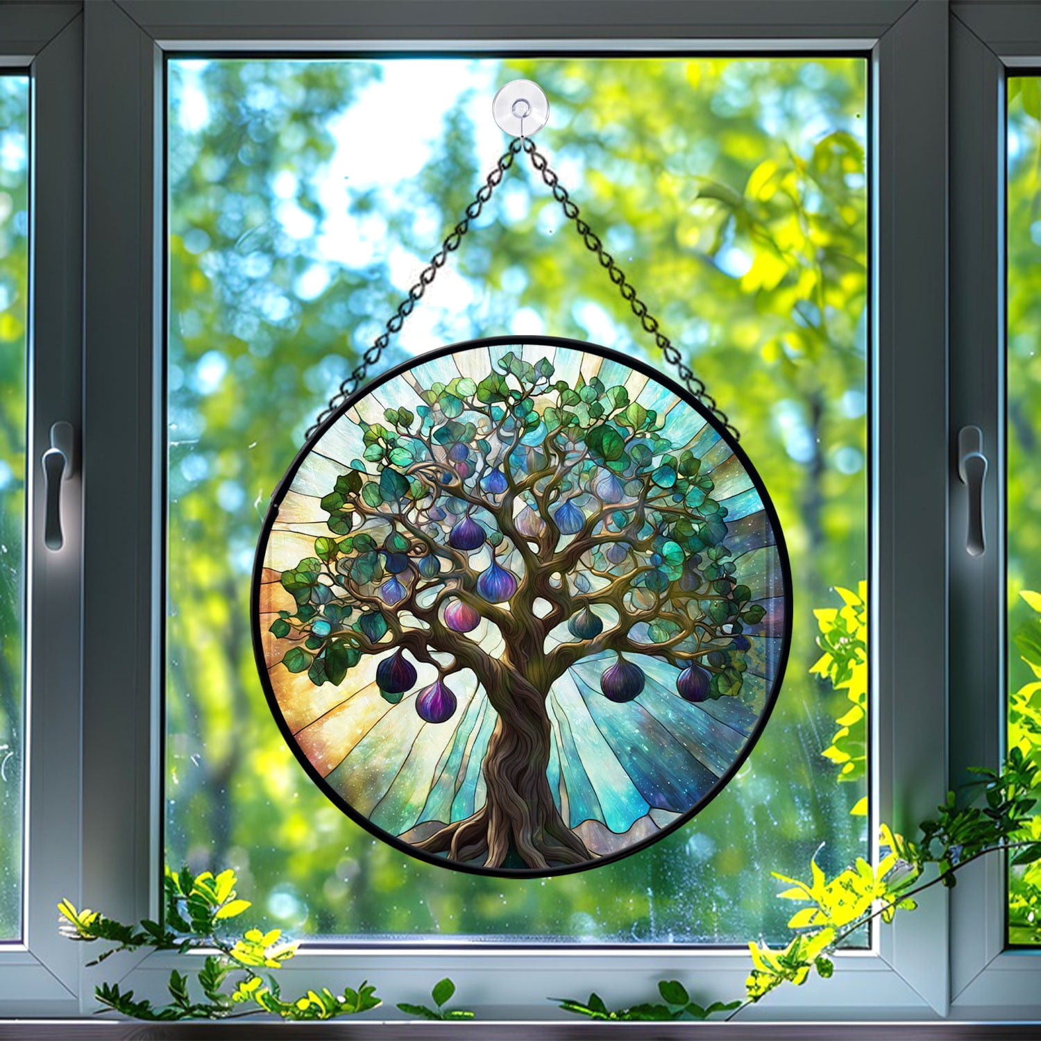 89Bloom Fig Tree Window Hanging Stained Glass, Fig Tree Suncatchers for ...