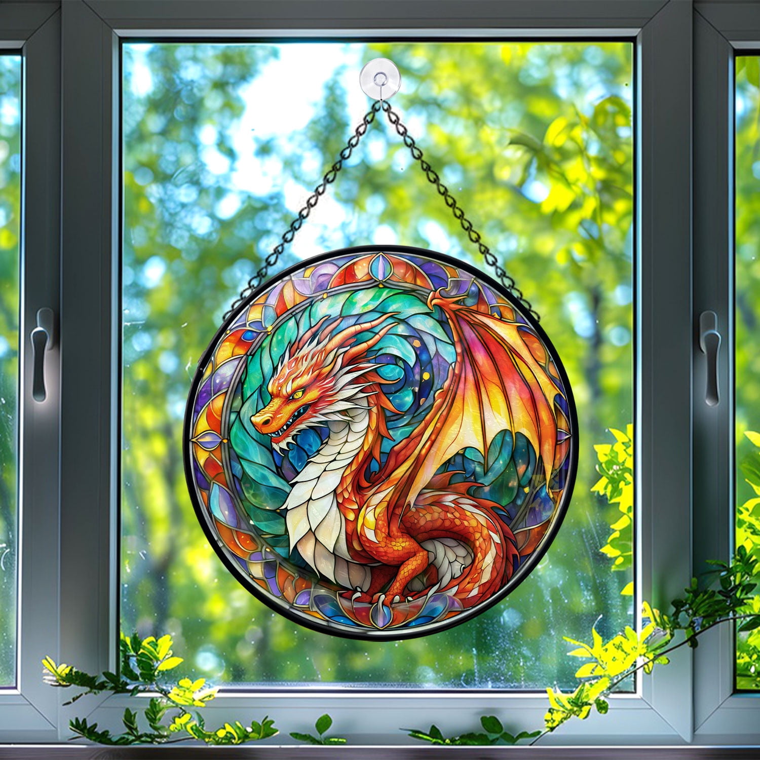 89Bloom Fire Dragon Window Hanging Stained Glass, Fire Dragon ...
