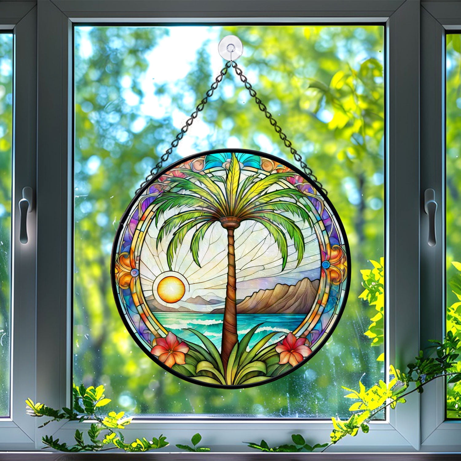 89Bloom Hawaiian Palm Window Hanging Stained Glass, Hawaiian Palm ...