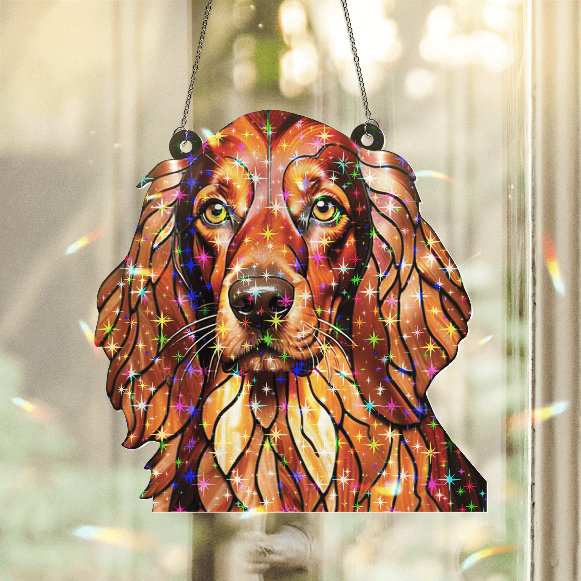 89Bloom Irish Setter Stained Glass Hologram Ornament, Dog Stained Glass ...