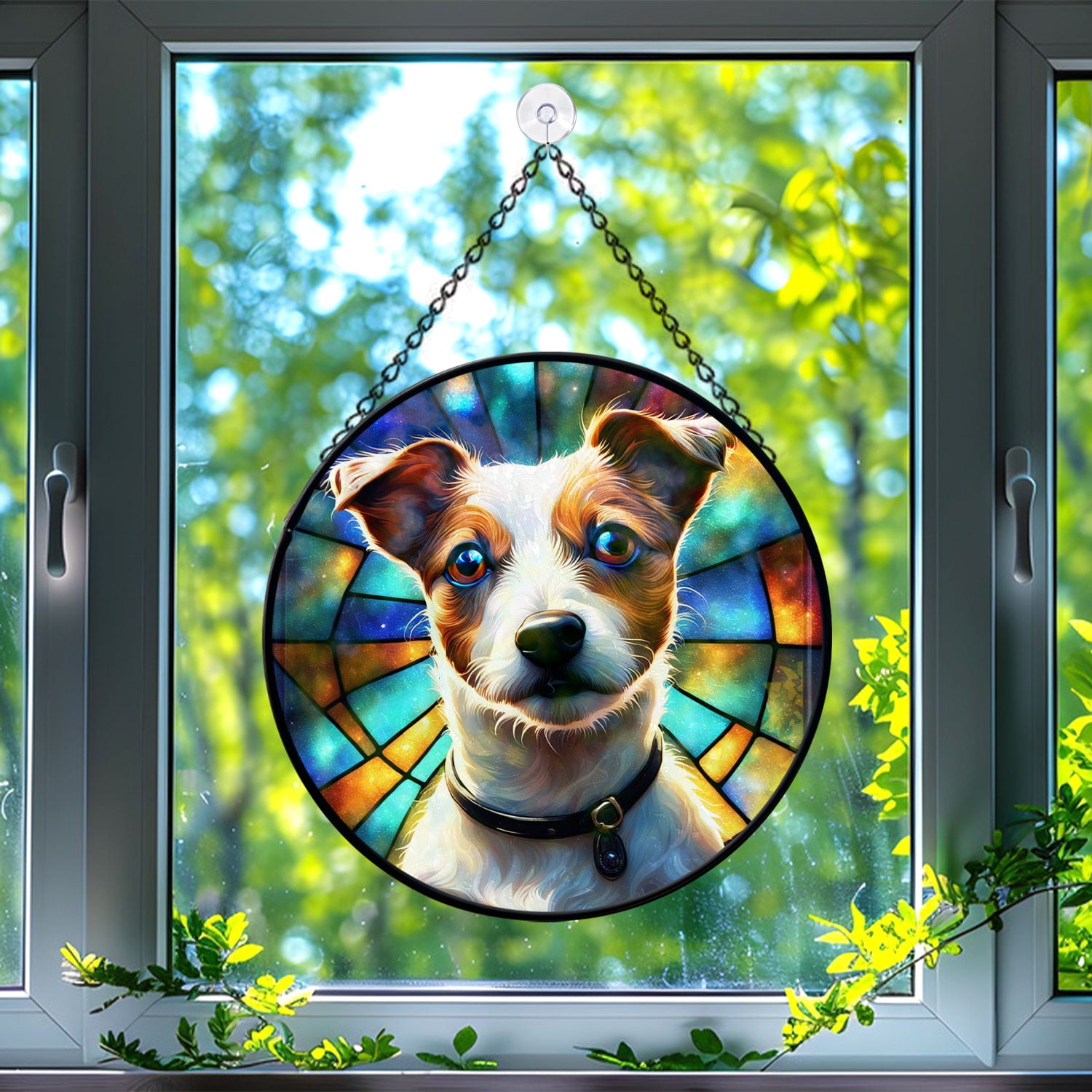 89Bloom Jack Russell Terrier Window Hanging Stained Glass, Jack Russell ...