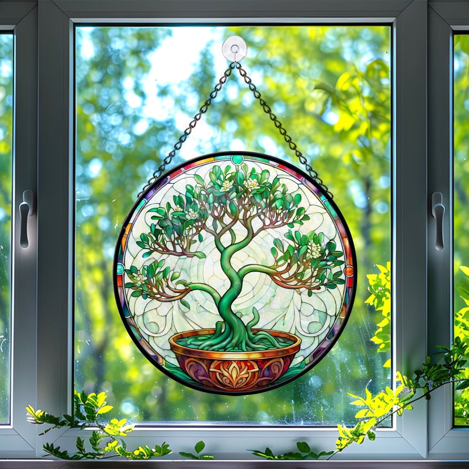 89Bloom Jade Plant Window Hanging Stained Glass, Jade Plant Suncatchers ...