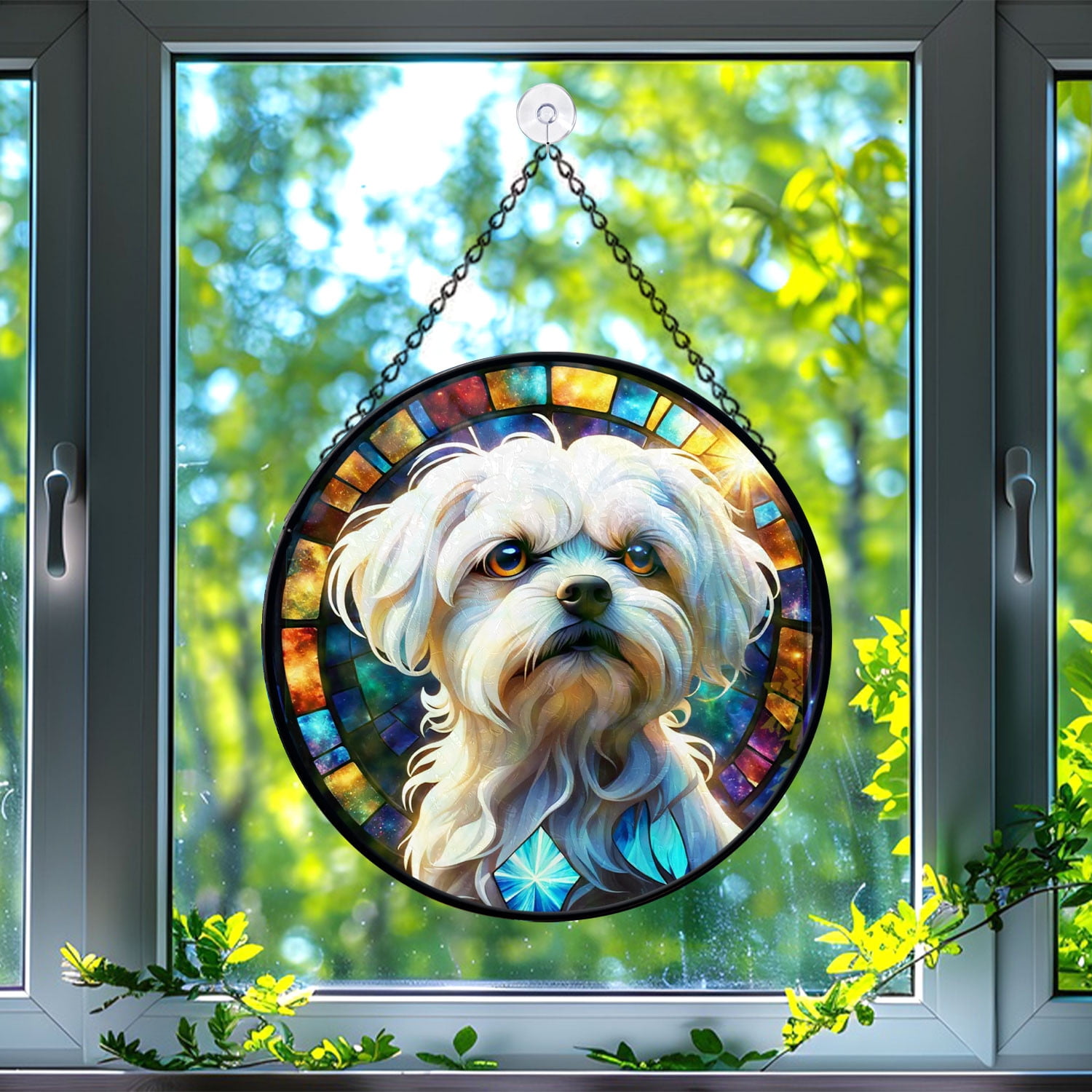 89Bloom Maltese Window Hanging Stained Glass, Maltese Suncatchers for ...