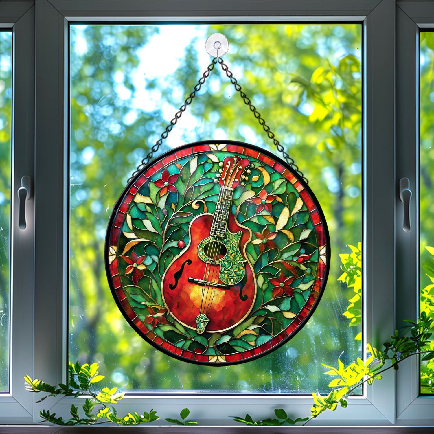 89Bloom Mandolin Window Hanging Stained Glass, Mandolin Suncatchers for ...