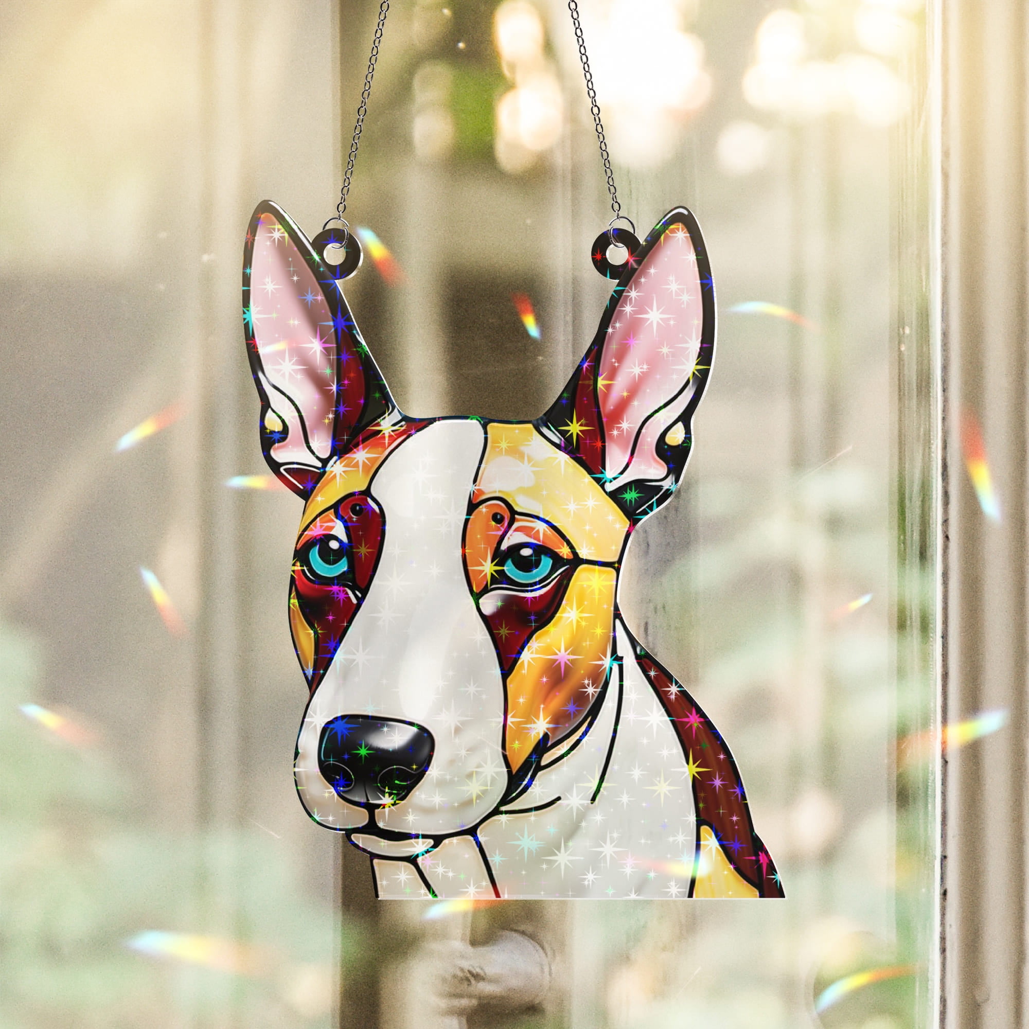 89Bloom Miniature Bull Terrier Stained Glass Hologram Ornament, Dog ...