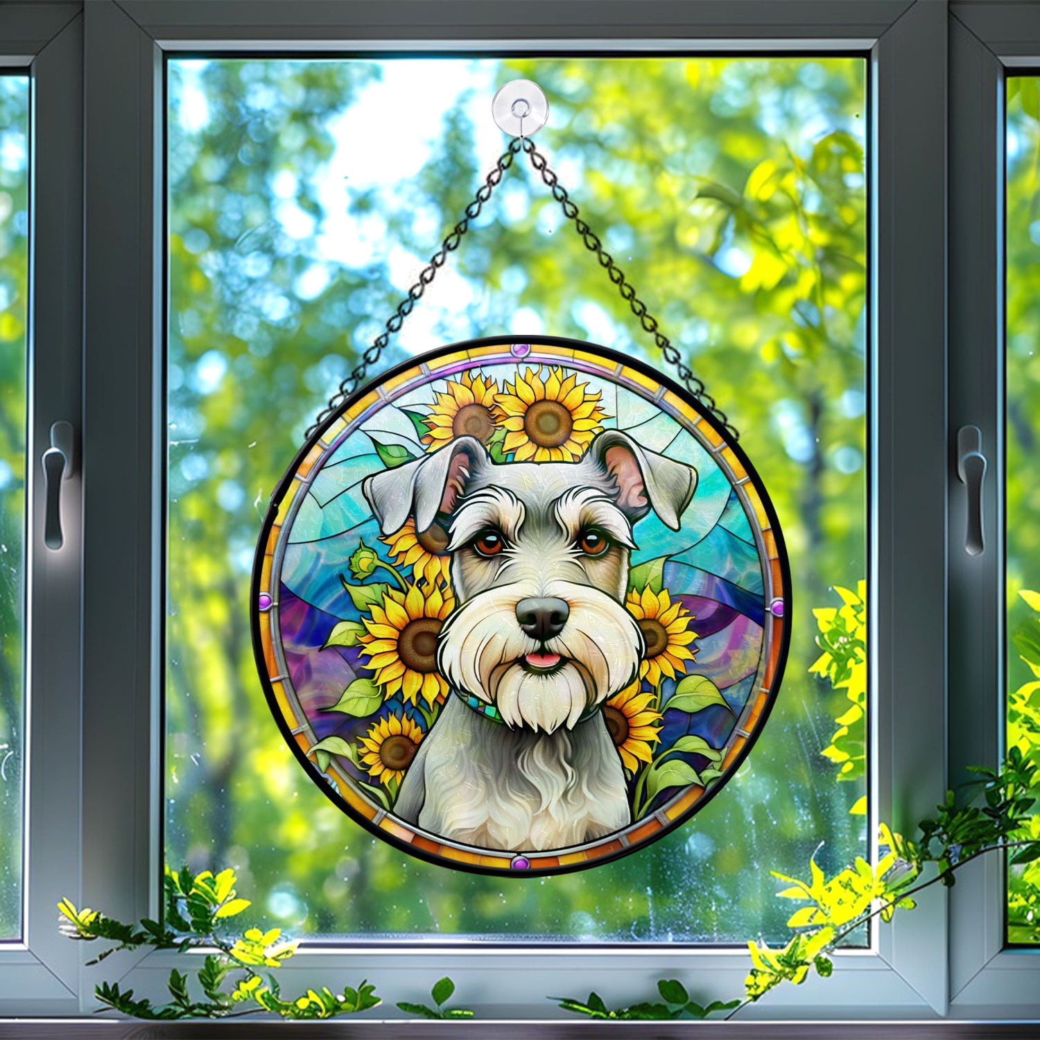89Bloom Miniature Schnauzer Window Hanging Stained Glass, Miniature ...