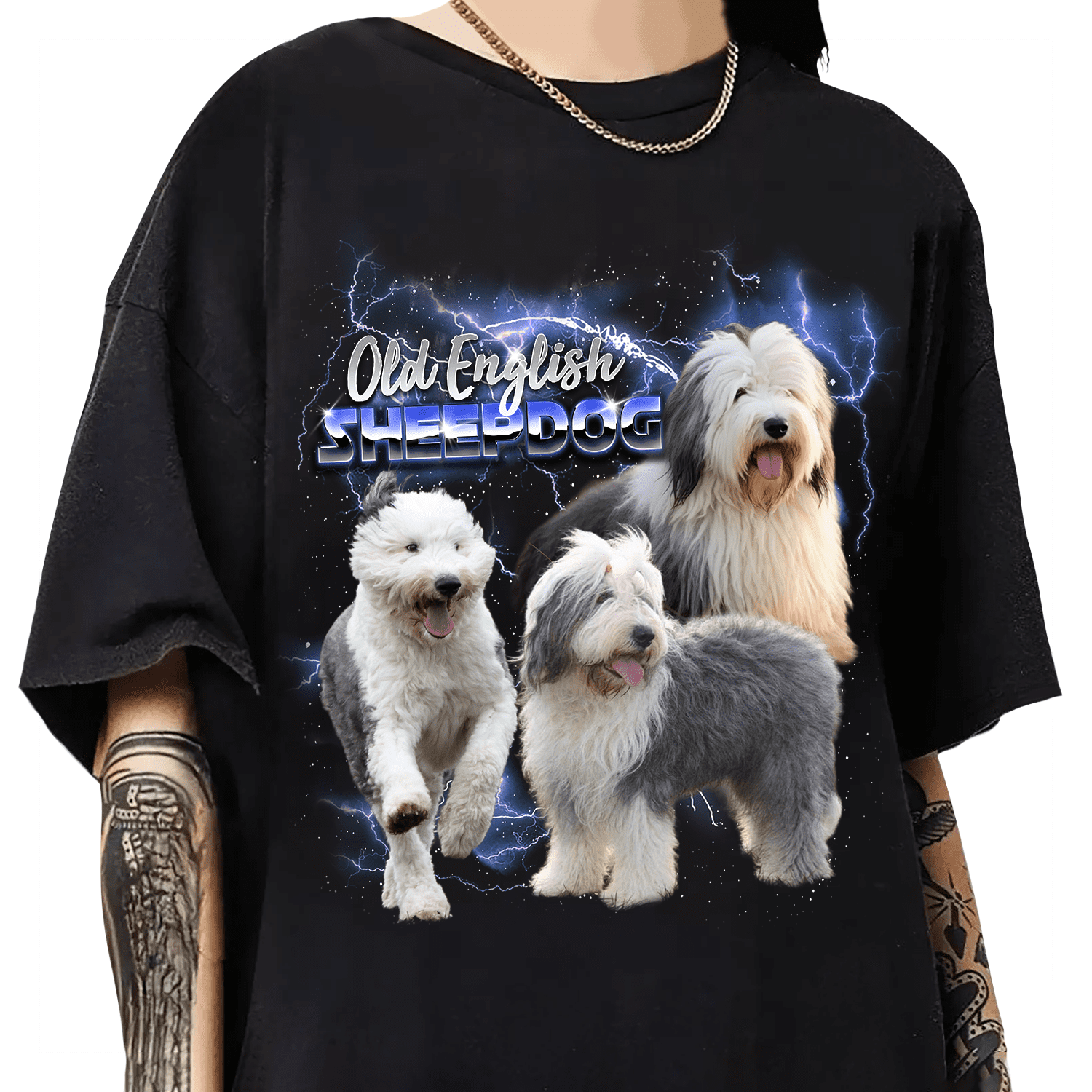 89Bloom Old English Sheepdog Washed T-Shirt, Dog Breed Vintage Tee for ...